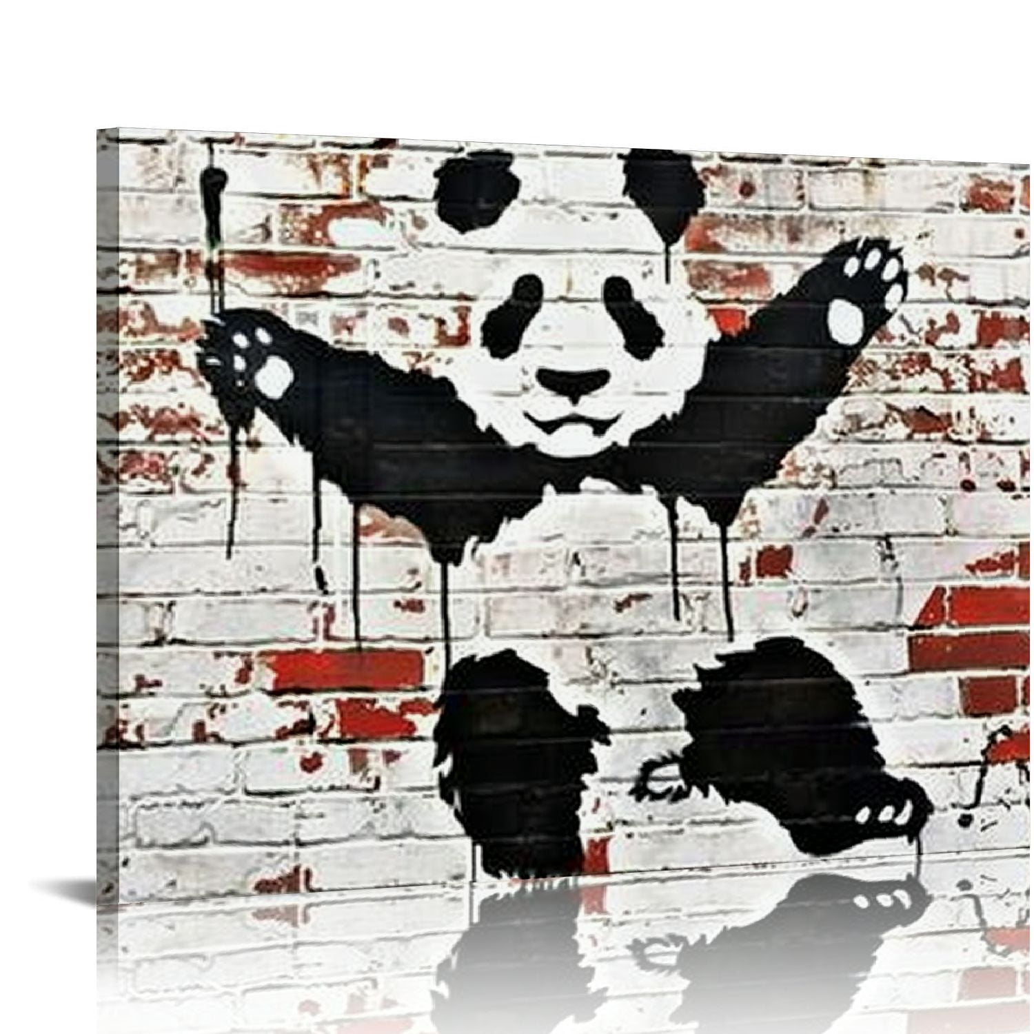 Nawypu Banksy Canvas Wall Art - Panda with on Wall Cities Animals ...