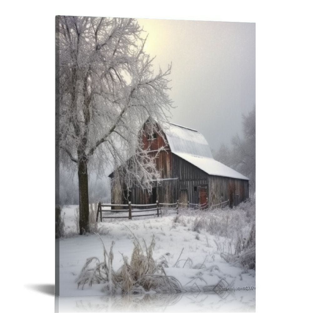 Nawypu Barn Scenery in Winter Snow Canvas Art Poster and Wall Art ...
