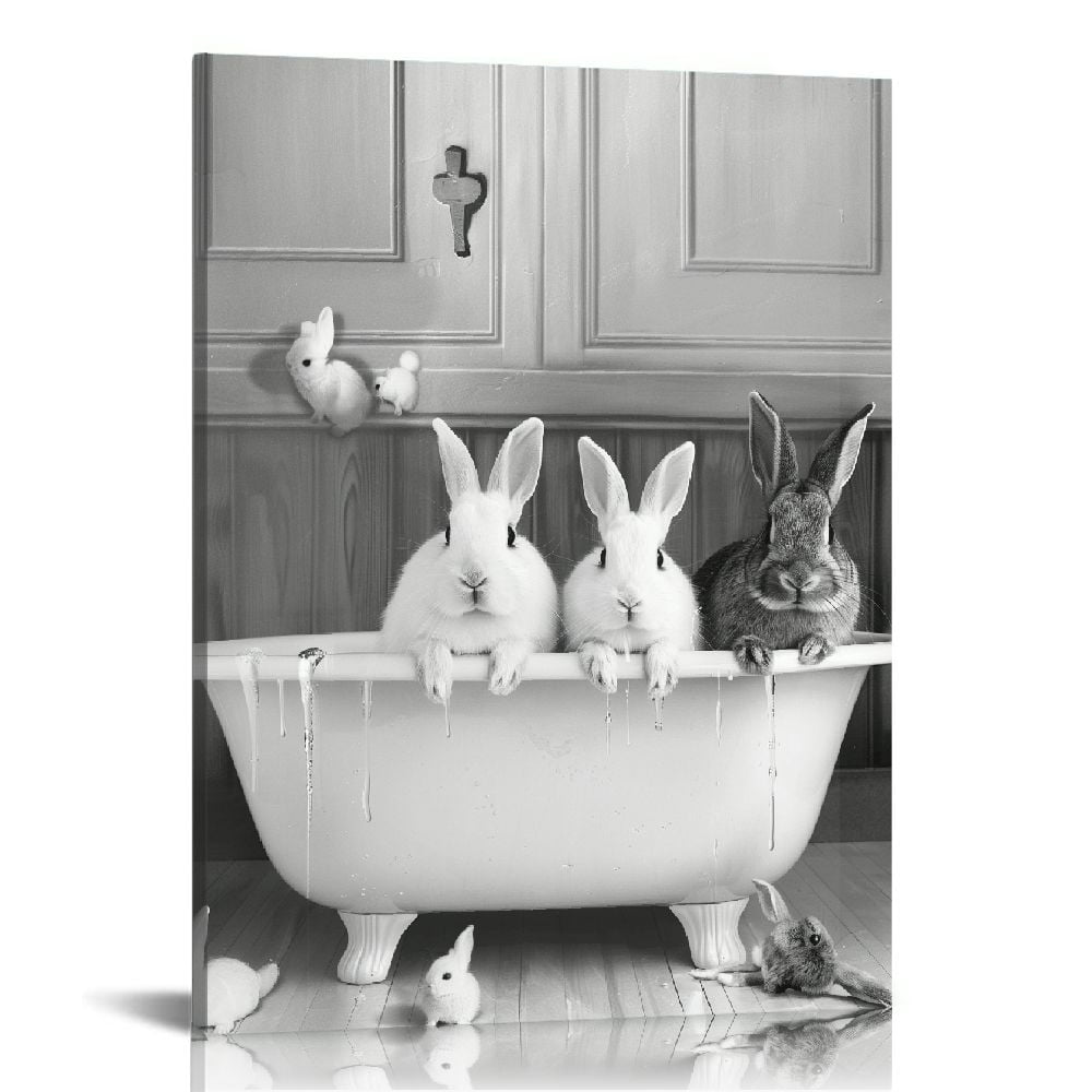 Nawypu Bathroom Art Bunny Wall Decor Rabbit Bathroom Accessories for ...