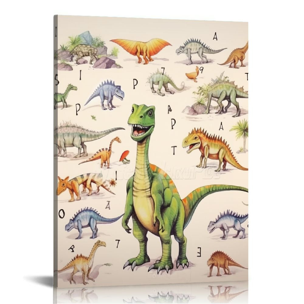 Nawypu Bathroom Art Dinosaur Alphabet Cartoon Artwork Preschool ...
