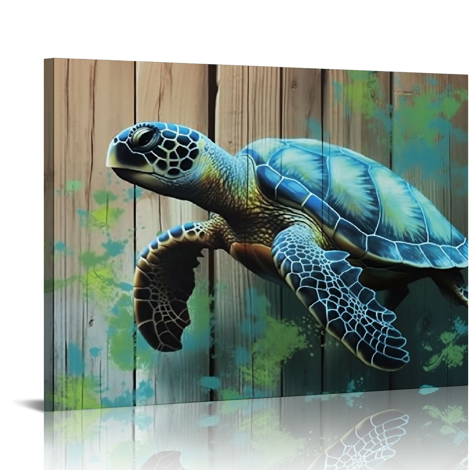 Nawypu Bathroom Decor Blue Wall Art Canvas Green Sea Turtle Teal ...