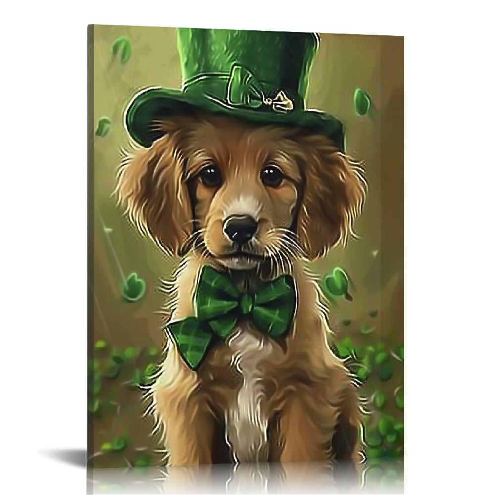 Nawypu Bathroom Decor St Patricks Day Golden Retriever Canvas Wall Art ...