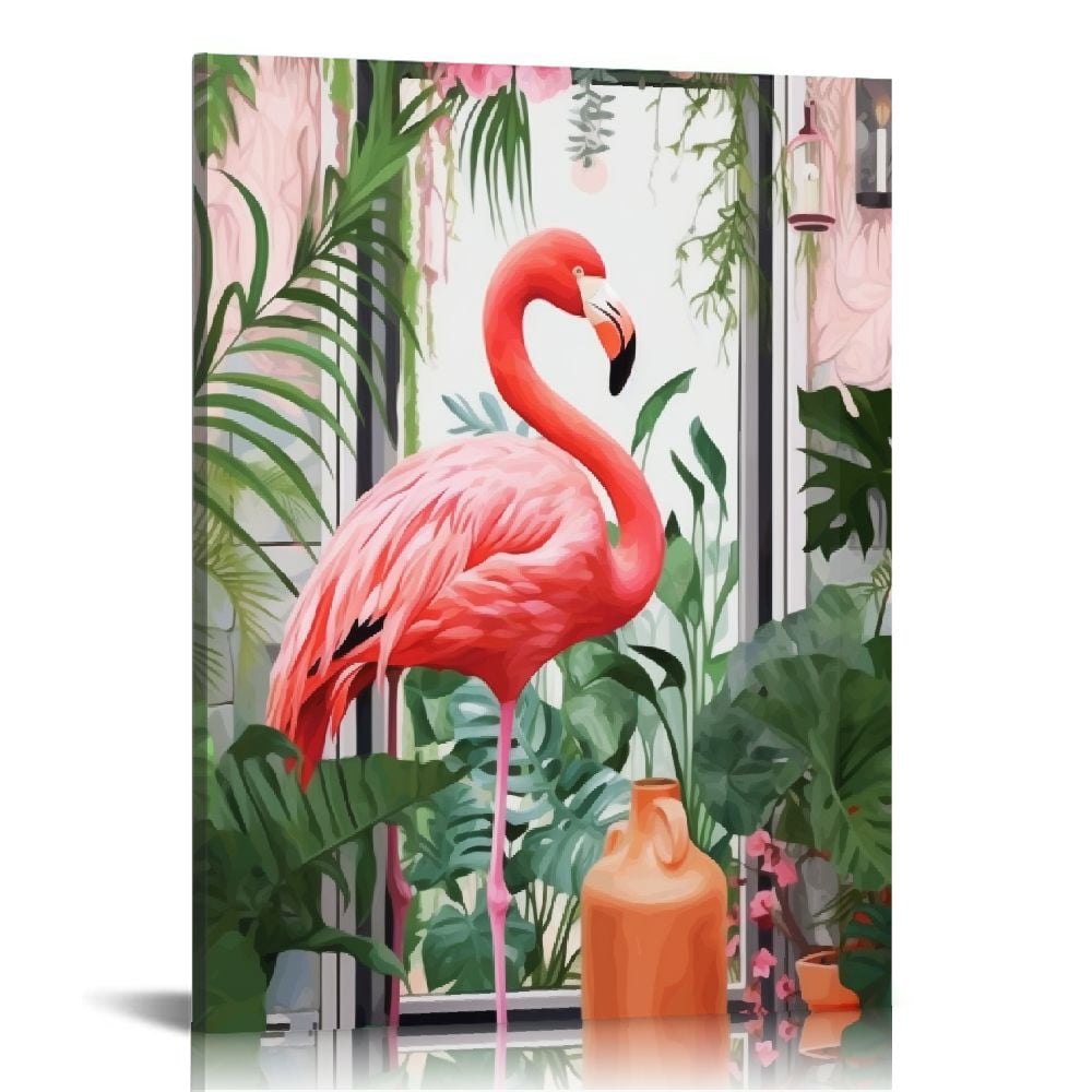 Nawypu Bathroom Flamingo on Toilet Reading Newspaper Canvas Poster ...