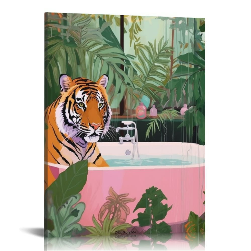 Nawypu Bathroom Tiger in Bathtub Canvas Poster Painting Wall Art ...