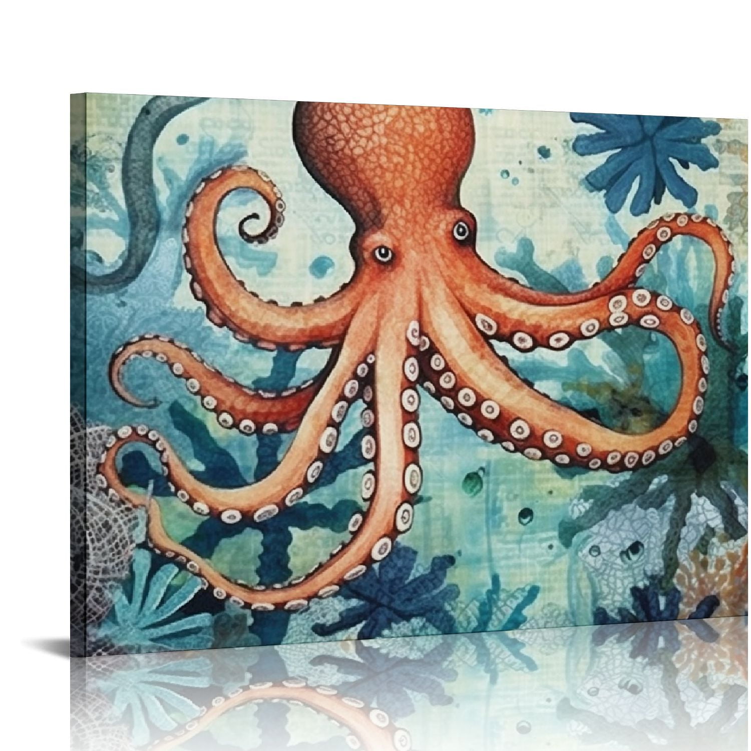 Nawypu Bathroom Wall Art Beach Decor Ocean Sea Turtle Octopus Canvas ...