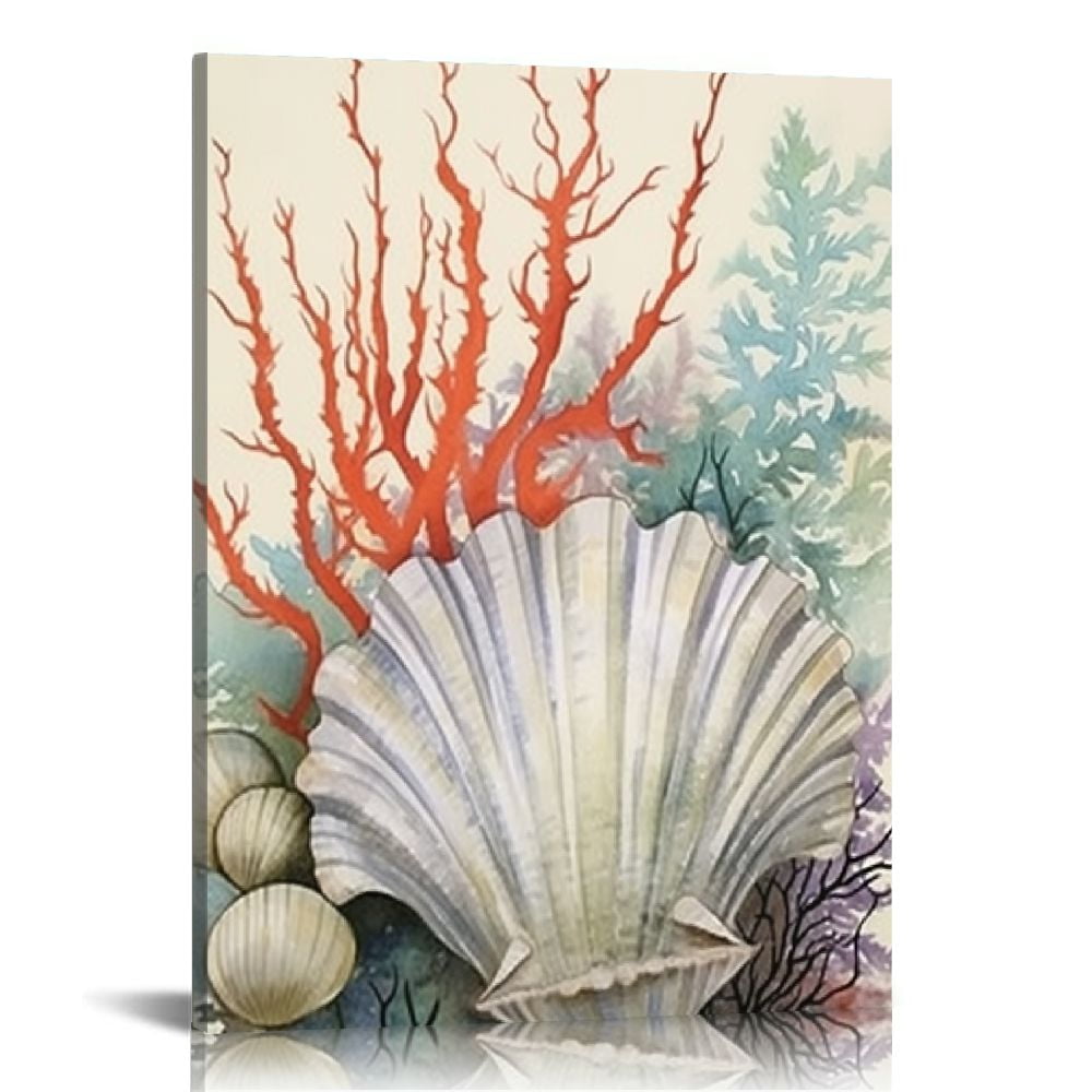 Nawypu Bathroom Wall Decor Teal Starfish Seashell Conch and Coral ...