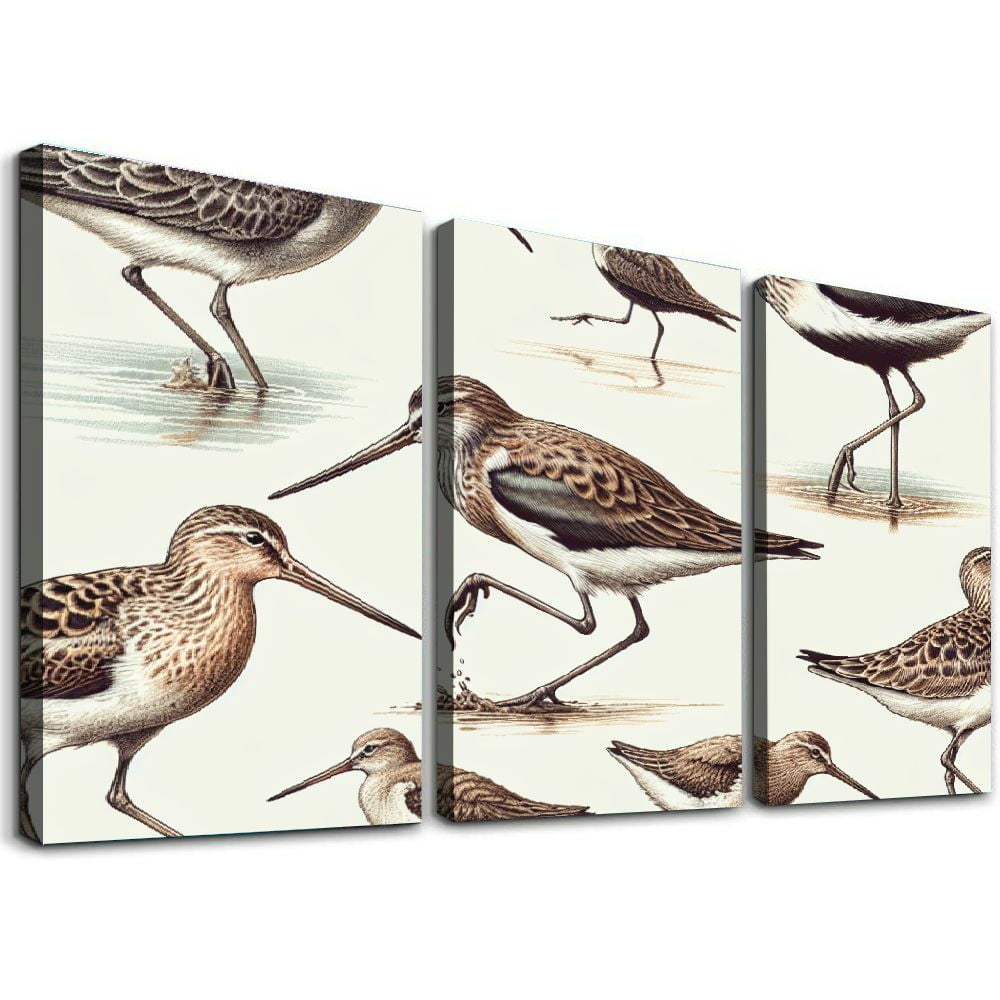 Nawypu Beach Bird Sandpipers Minimal Grey White Painting, Wall Plaque ...