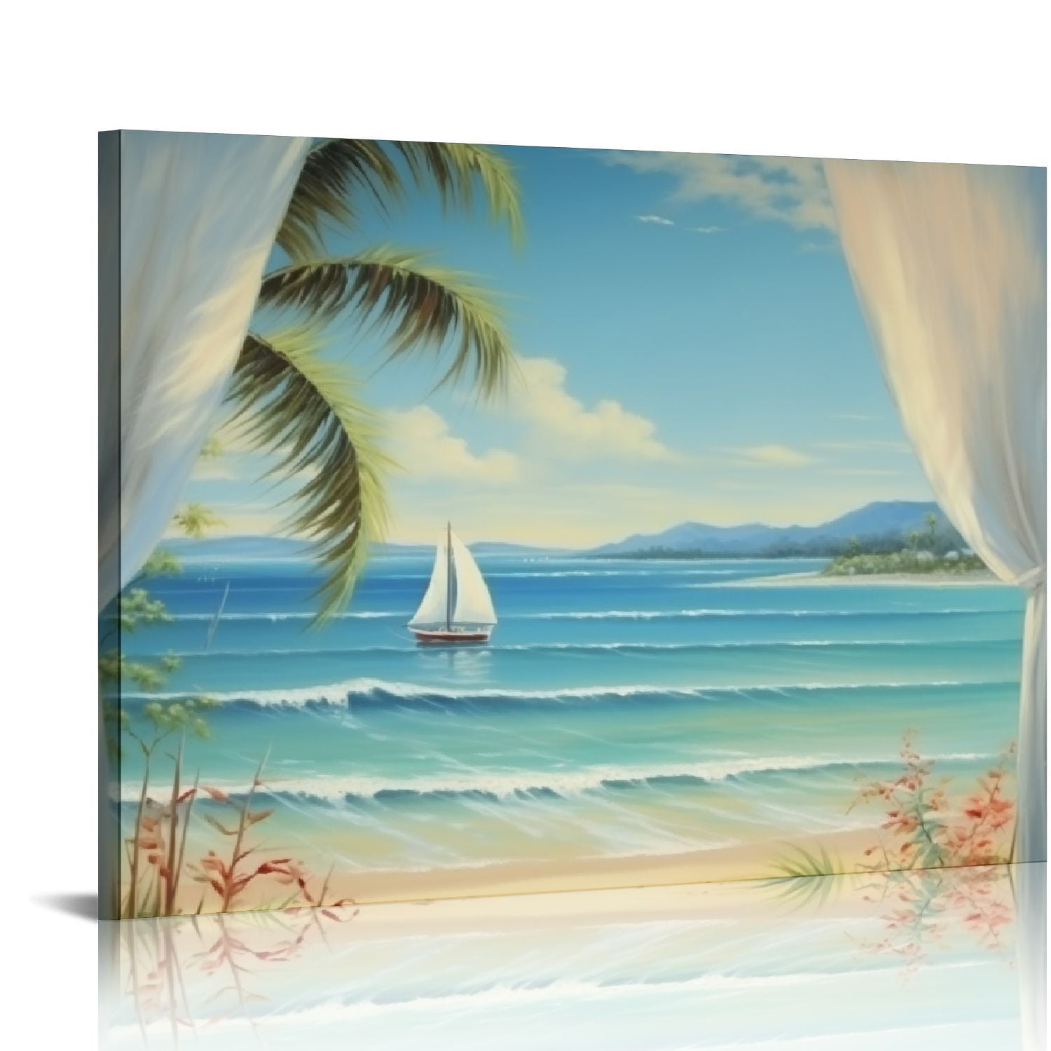 Nawypu Beach Canvas Window Picture Seascape Wall Art Window Frame Style ...