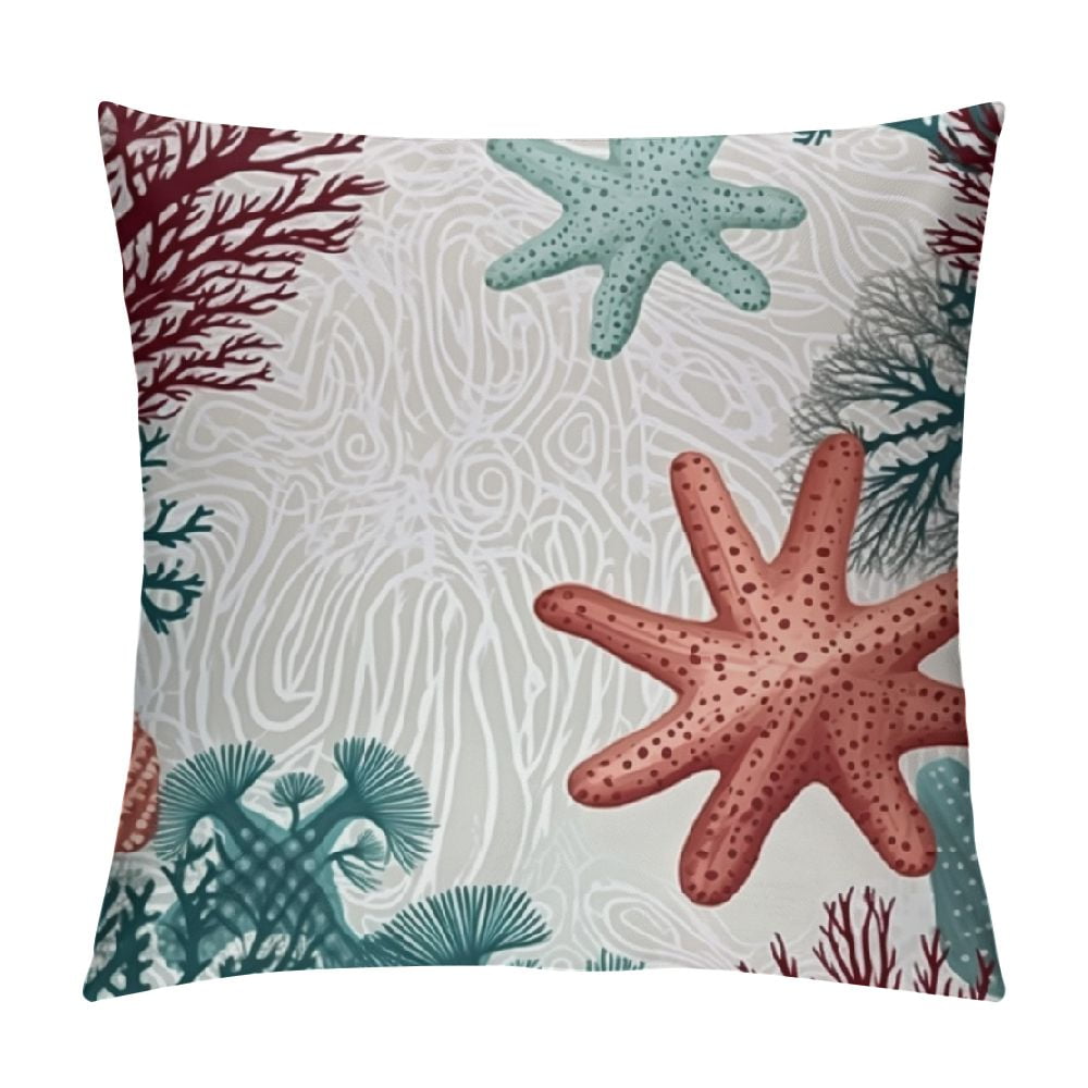 Nawypu Beach Coastal Pillow Covers Summer Ocean Nautical Themed Throw ...