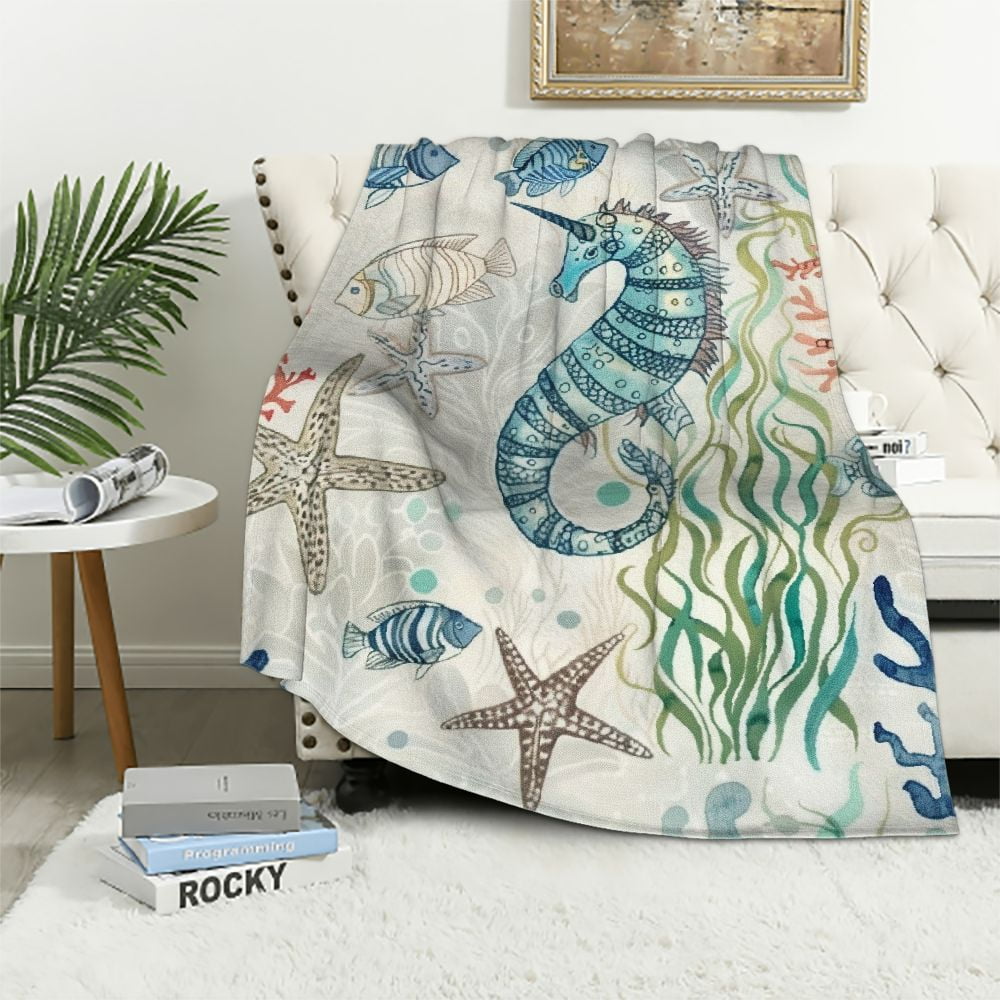 Nawypu Beach Ocean Throw Blanket, Nautical Coastal Throw Blanket ...