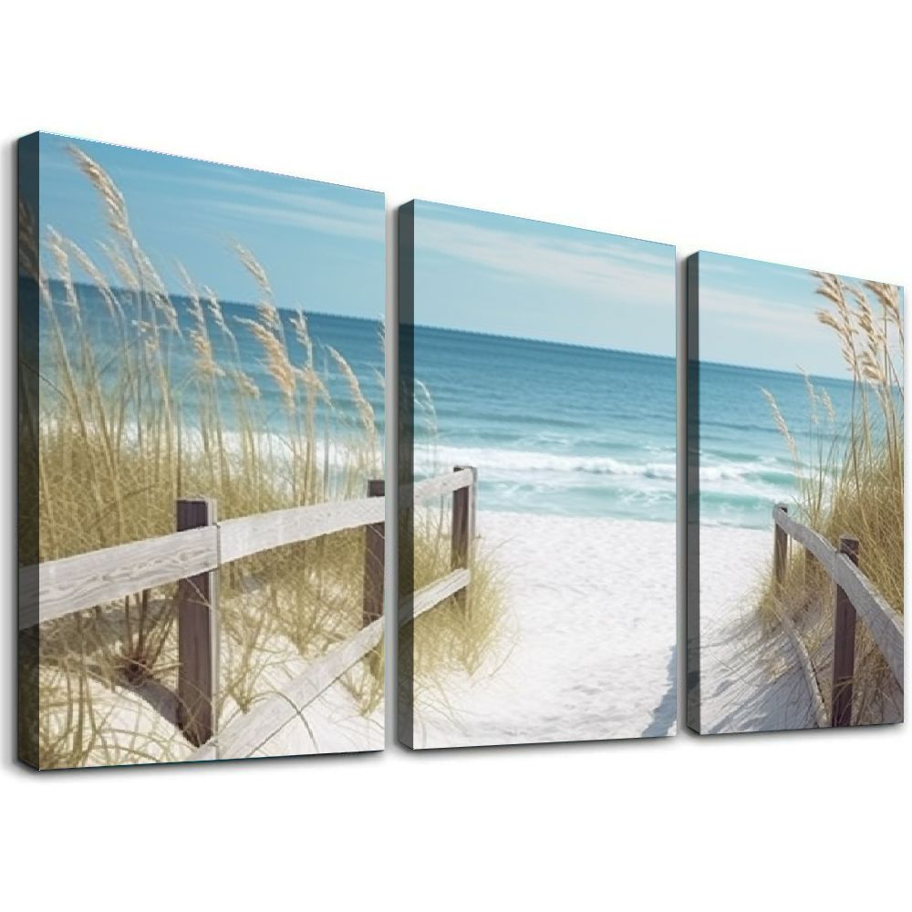 Nawypu Beach Pathway Canvas Wall Art - Ocean Theme Artwork Boardwalk ...