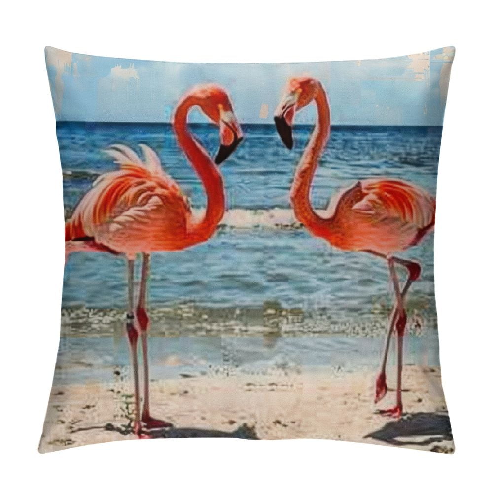 Nawypu Beach Pink Flamingo Throw Pillow Covers Sea Animal Bird ...