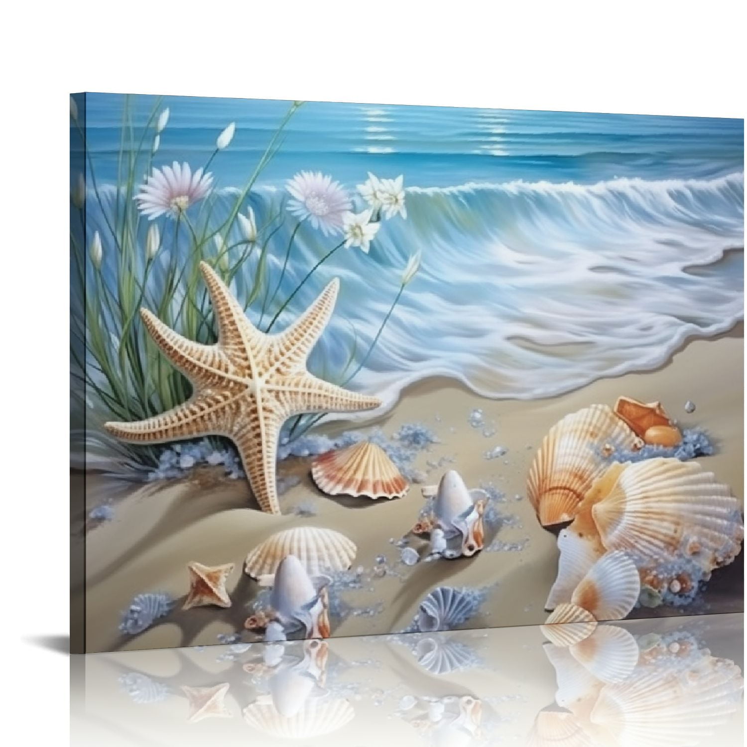 Nawypu Beach Seashell Bathroom Wall Art Coastal Floral Pictures Wall ...