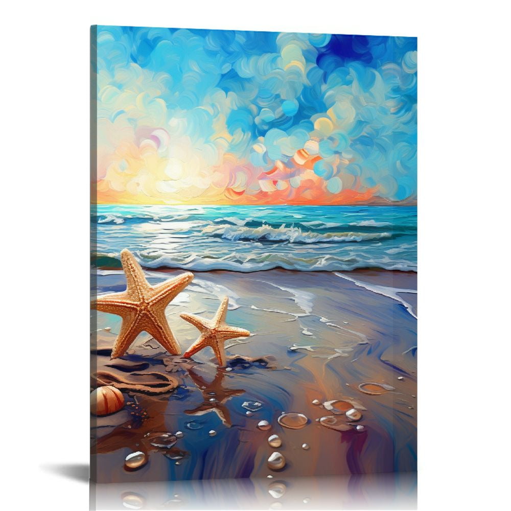 Nawypu Beach Seashell Starfish Wall Art: Blue Ocean Beauties Artwork ...