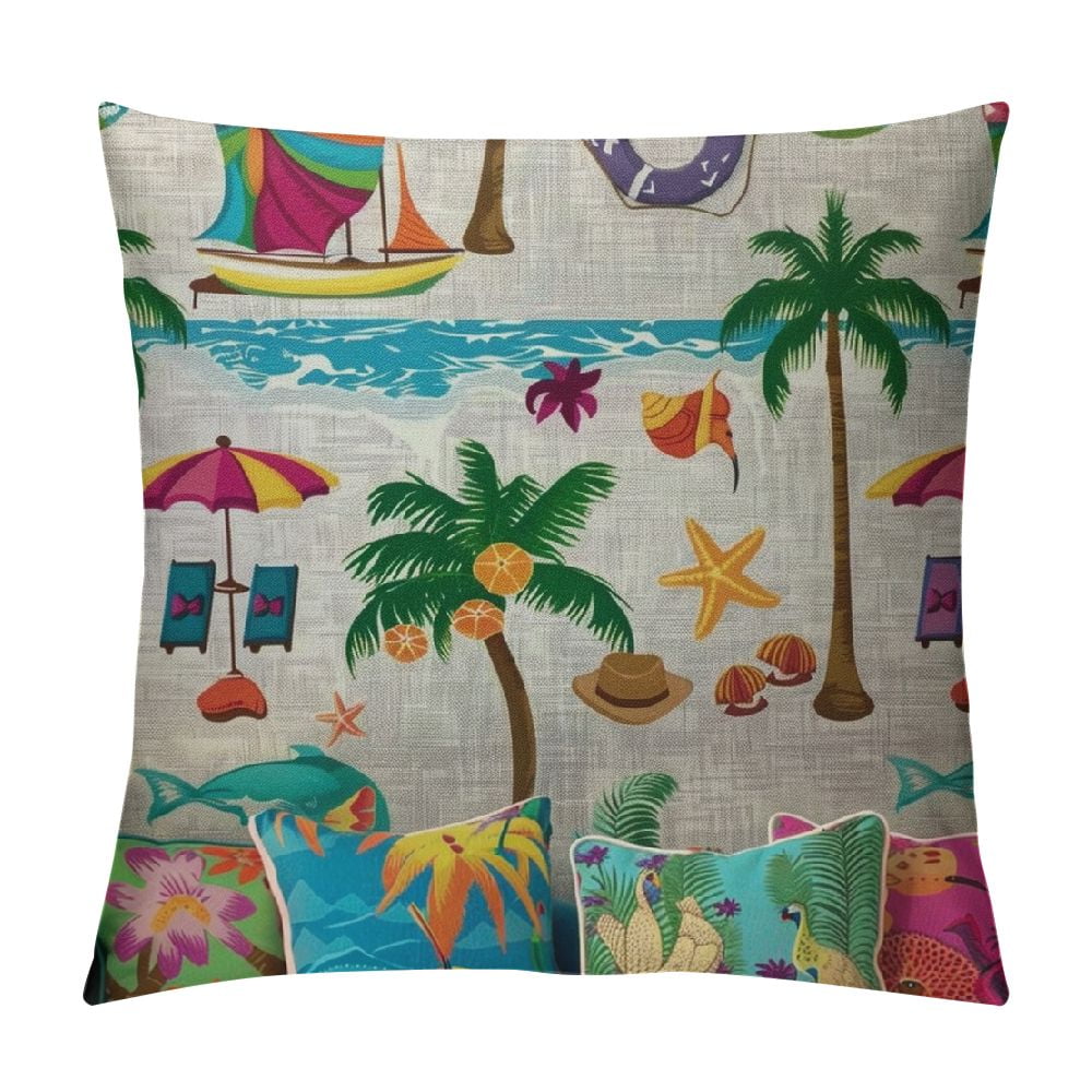 Nawypu Beach and Tropical Pillow Case Summer Happy Cool Party Cartoon ...