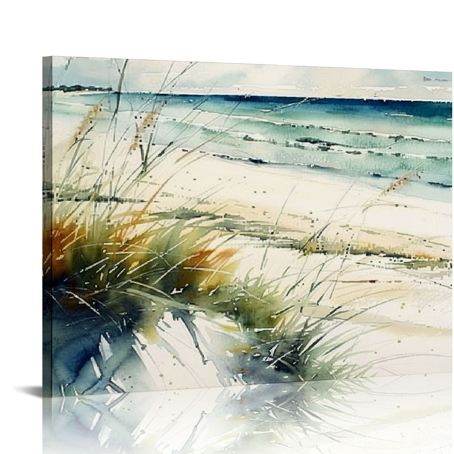 Nawypu Beach Wall Art Teal Blue Beach Scene Painting Wall Decor ...