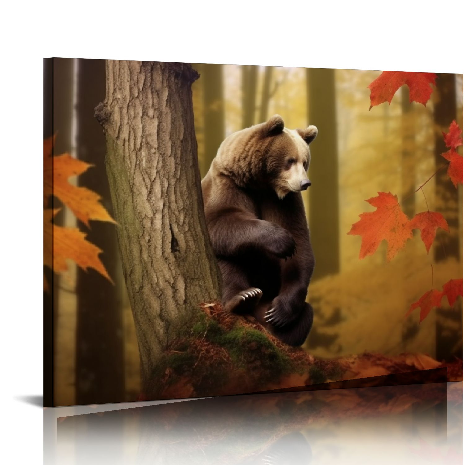 Nawypu Bear Canvas Wall Art - Cute Bear in Forest Hugging Tree, High ...