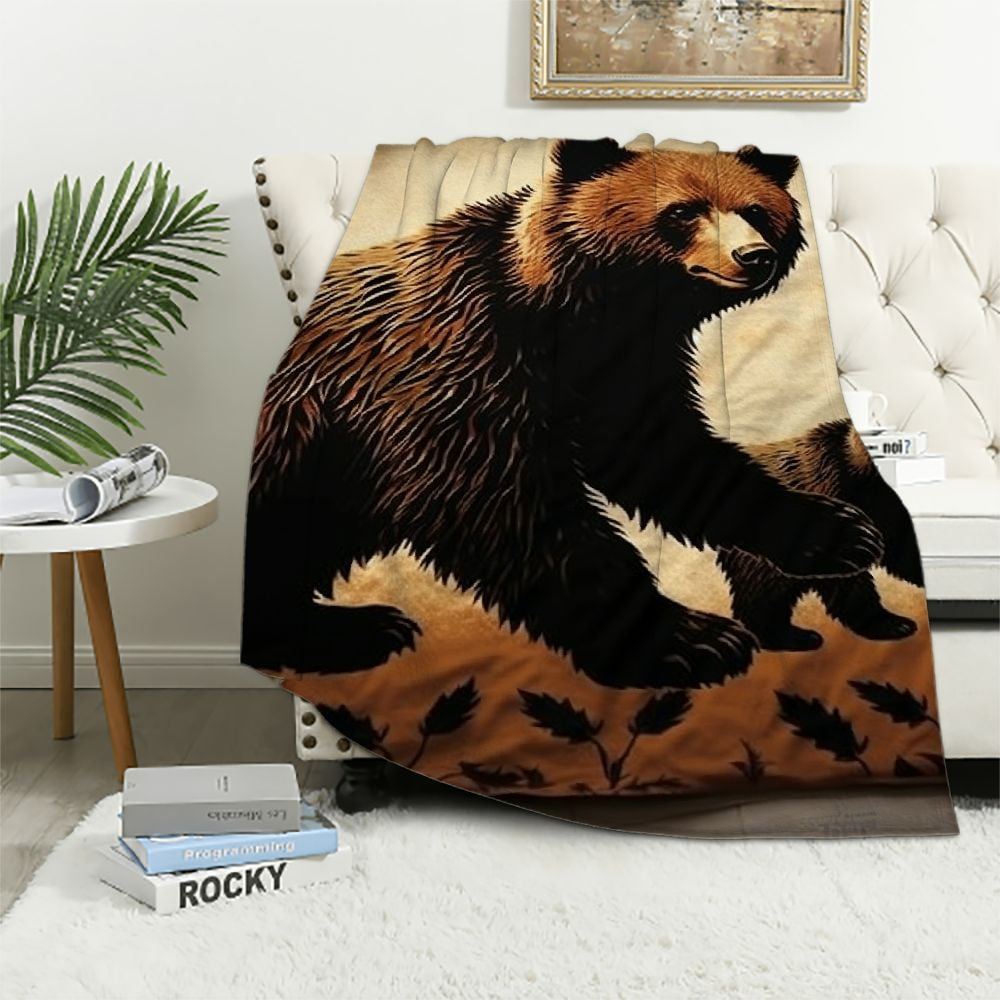 Nawypu Bear Flannel Throw Blanket, Wild Animal All Season Bed Blanket ...
