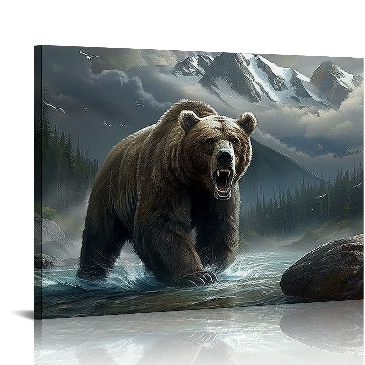 Nawypu Bear Realistic Charging Grizzly 6 Canvas Art - Home Decor Wall ...