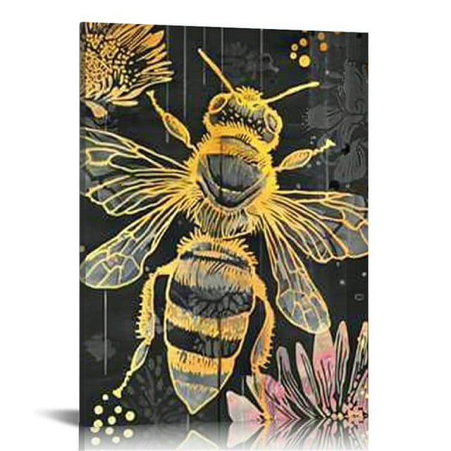 Nawypu Bee Canvas Wall Decor Bumblebee Honey Daisy Flower Painting ...