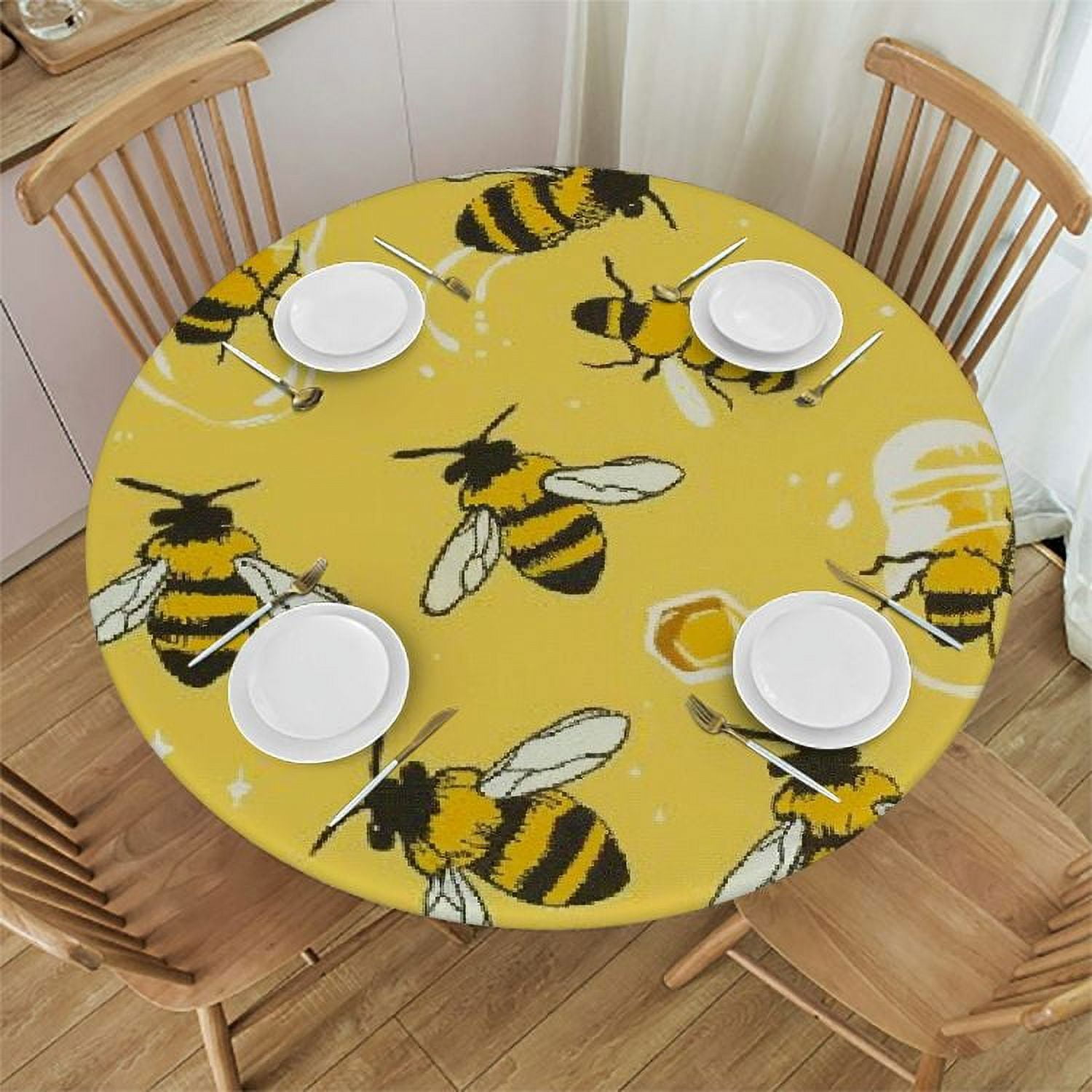 Nawypu Bees and Honey Fitted Round Table Cover with Elastic Protector ...