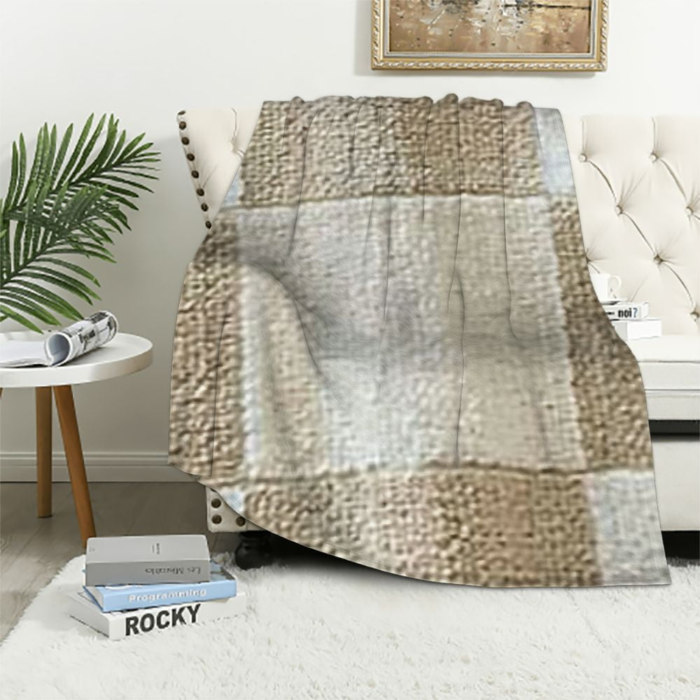 ONETECH Beige Checkered Throw Blanket, Tan Cream and White Lightweight ...