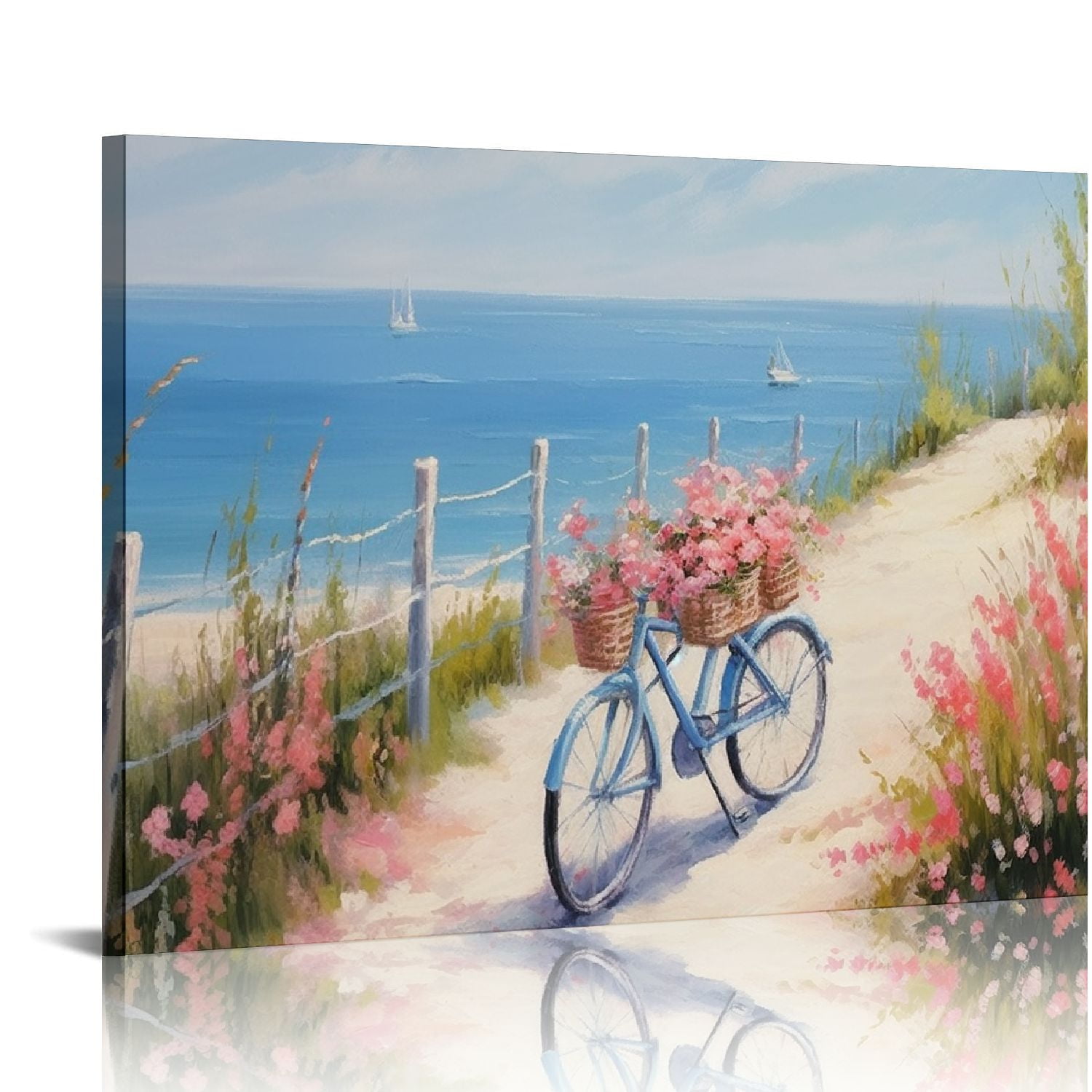 Nawypu Bicycle Wall Art Beach Canvas Wall Art Bicycle Canvas Art Wall ...