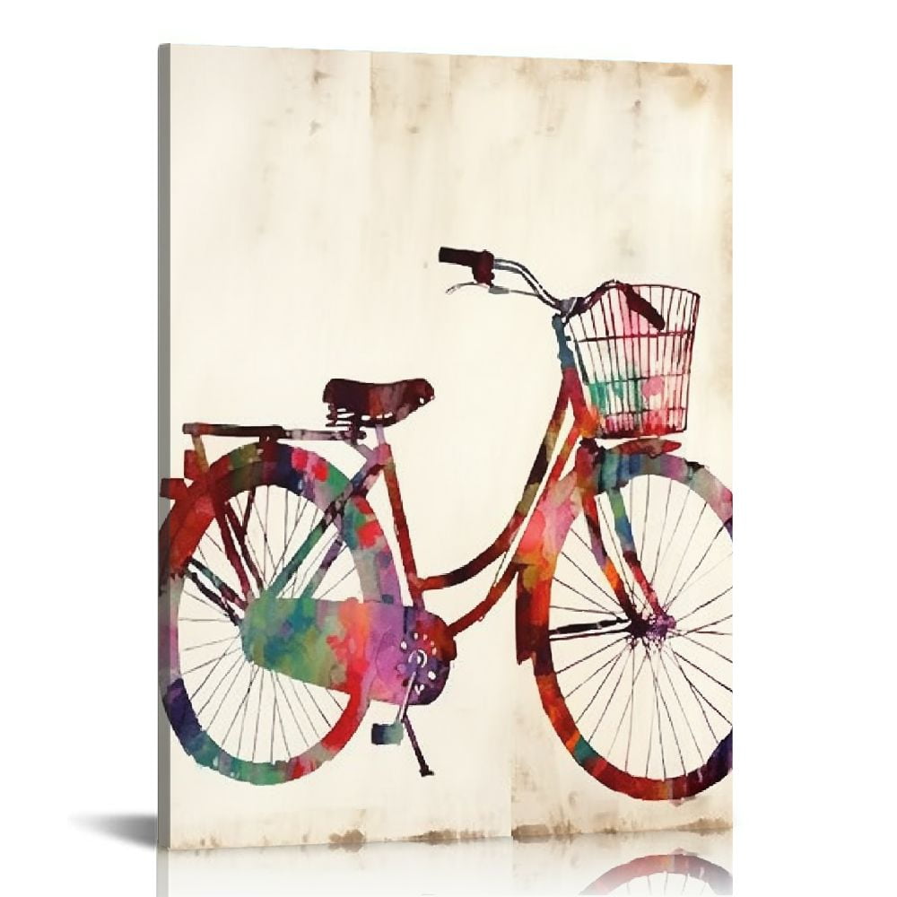 Nawypu Bike Canvas Wall Art Vintage Bicycle Pictures for Wall Retro Bike Decor Prints Colorful ...