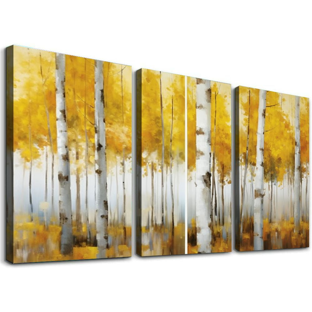 Nawypu Birch Tree Forest Wall Art Decor Autumn Fall Yellow Modern ...