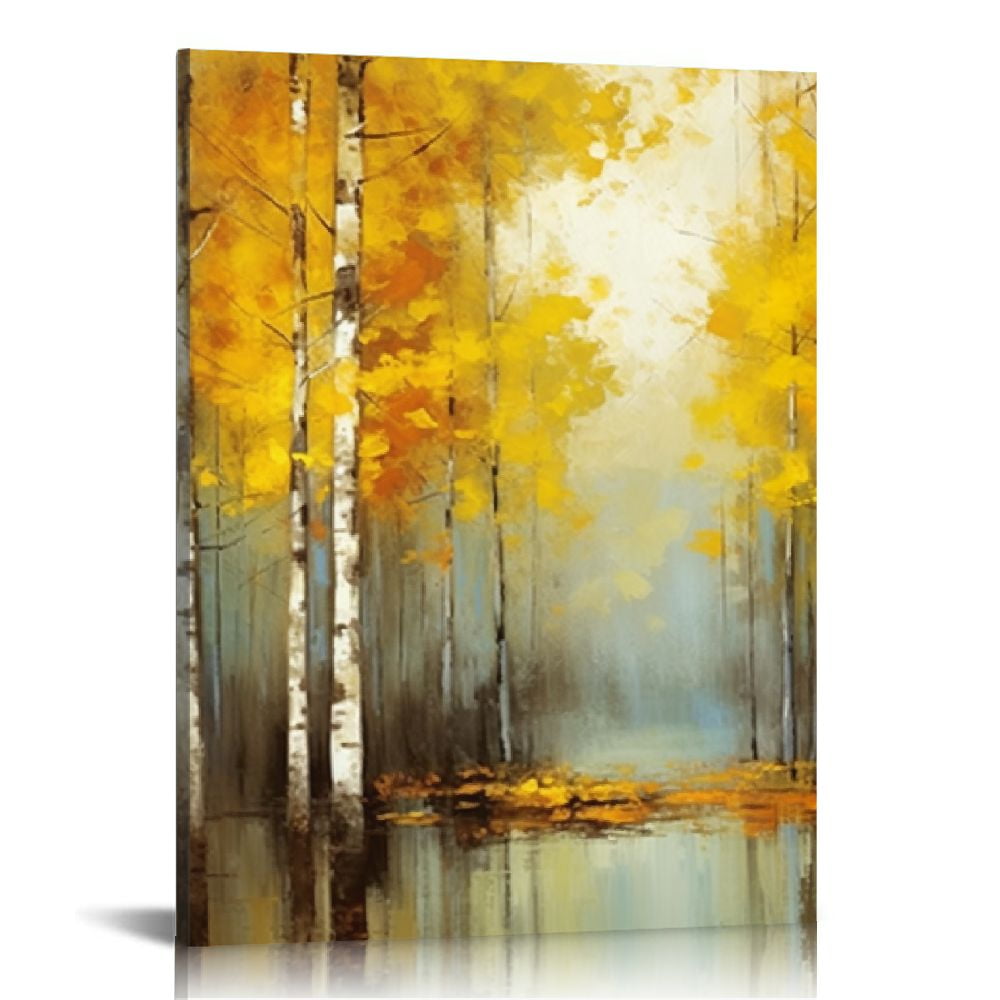 Nawypu Birch Tree Forest Wall Art Decor Autumn Fall Yellow Modern ...