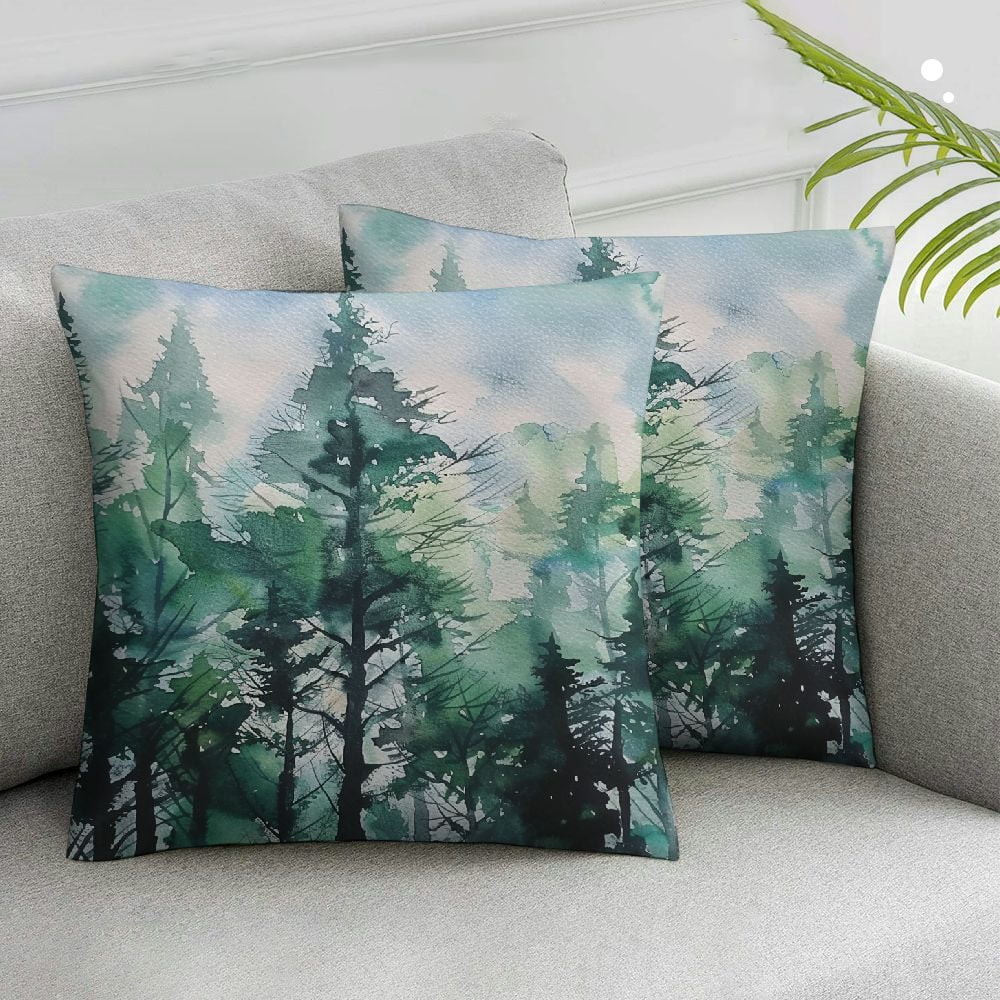 Nawypu Birch Tree Pillow Covers Decorative Dark Green Mountain Pillow ...