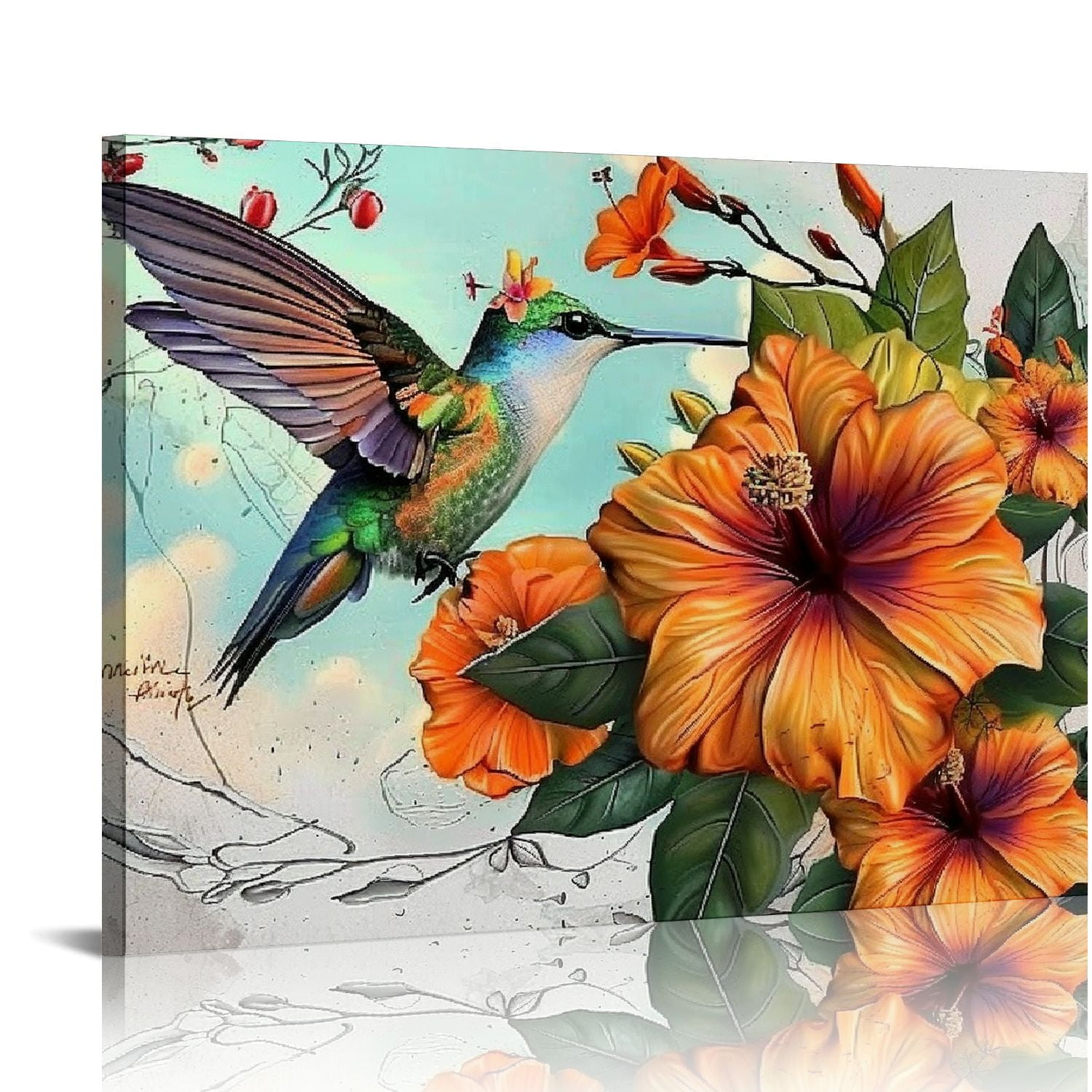 Nawypu Bird Painting Art Prints Abstract Hummingbird with Hawaii ...