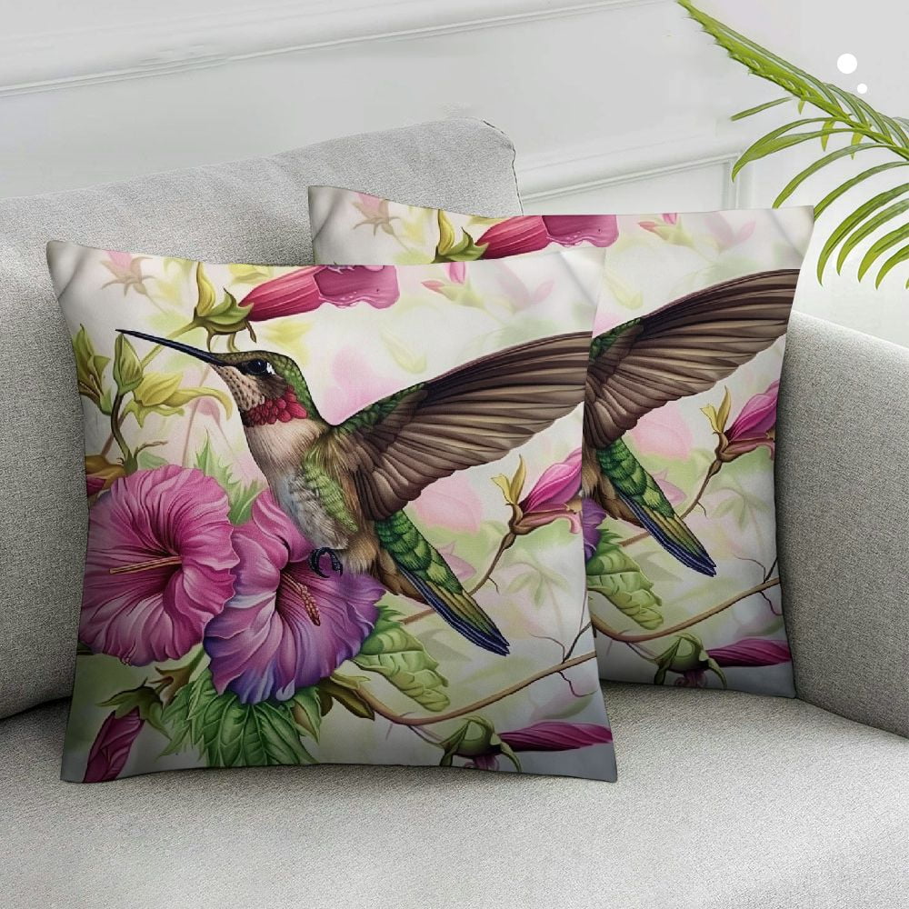 CMMY Bird Throw Pillow Cover Set of 2 Hummingbird Animal Flower Plant ...