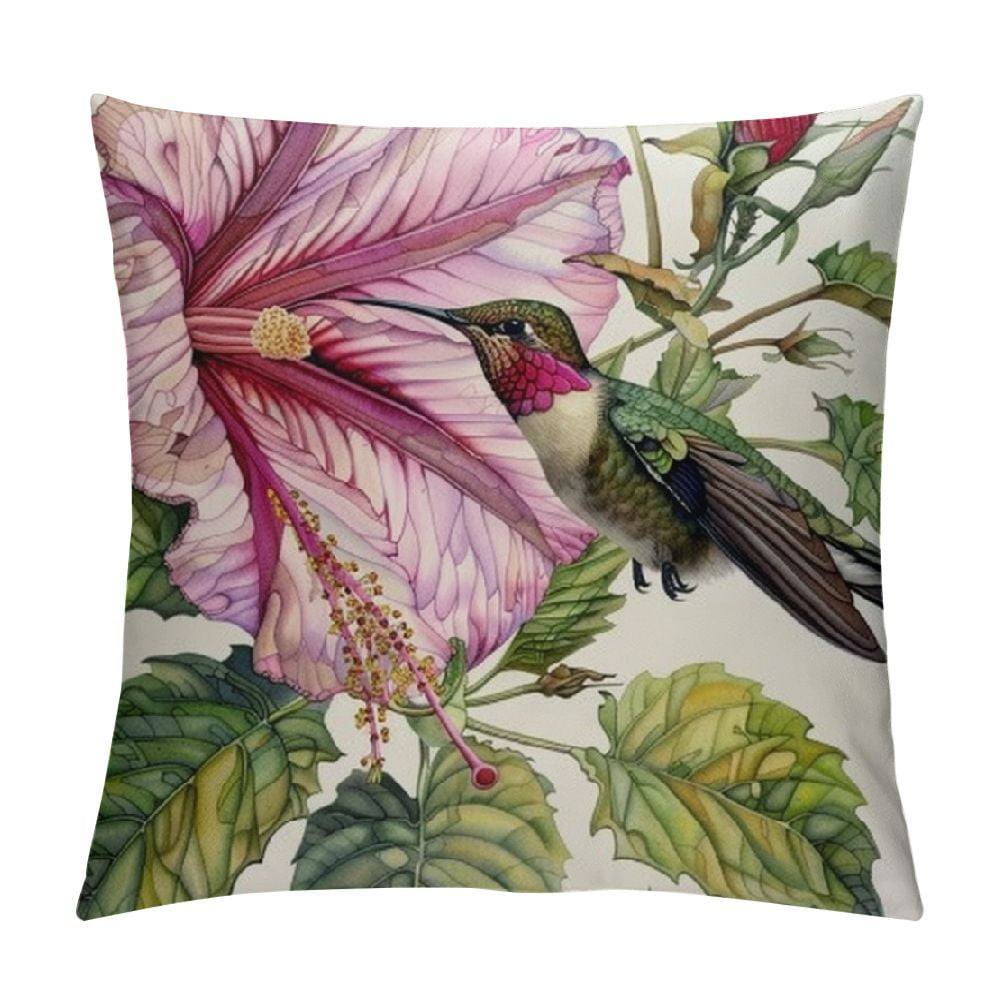 Nawypu Bird Throw Pillow Cover Set of Hummingbird Animal Flower Plant ...