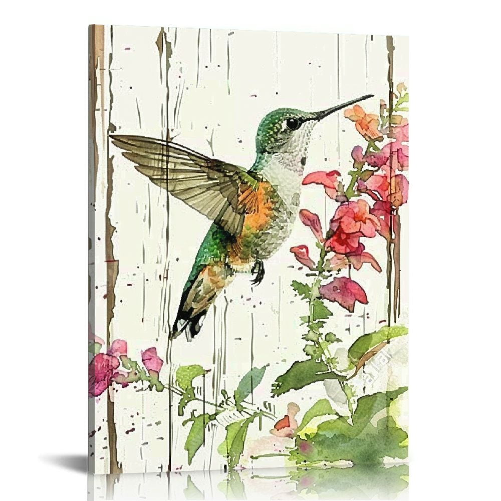 Nawypu Bird Wall Art Canvas Flower Pictures Watercolor Hummingbird ...