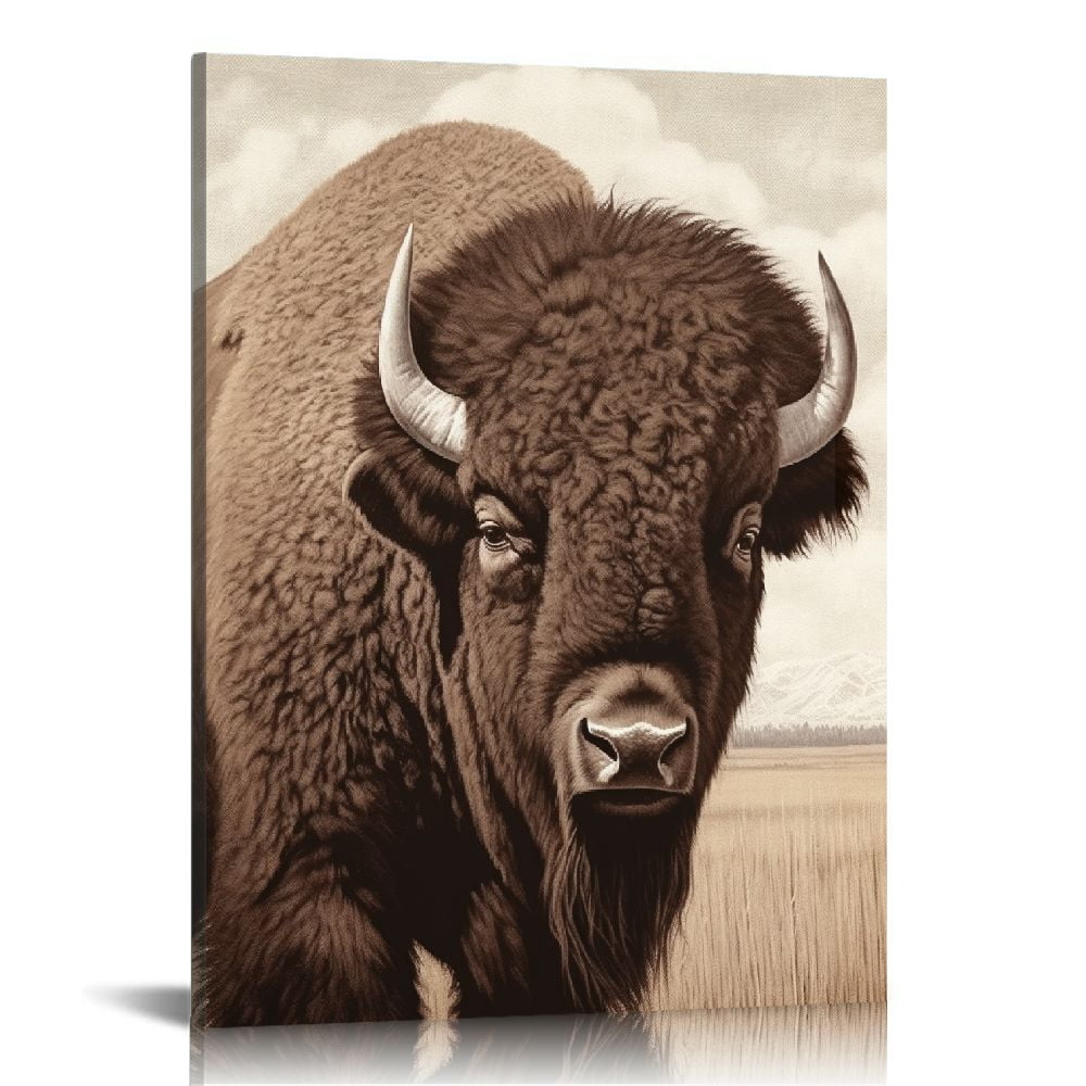 Nawypu Bison Framed Canvas Wall Art by , 23x33 Brown, Modern Animal ...