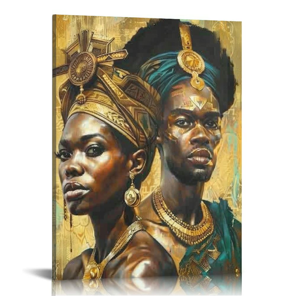 Nawypu Black Afro African American Wall Art King and Queen Poster Crown Canvas Painting Modern ...