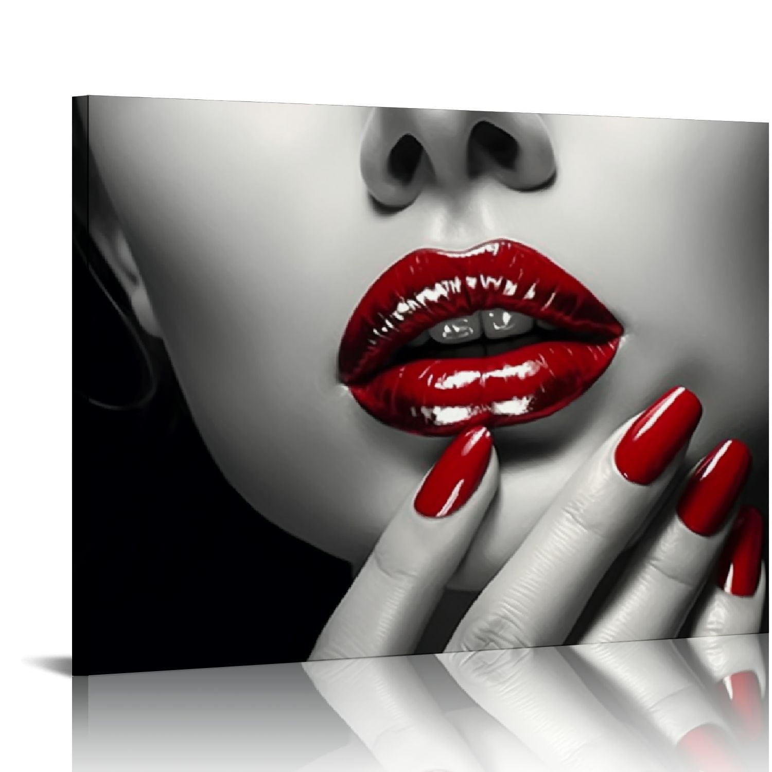 Nawypu Black And Red Canvas Art Red Lip Women Artwork For Bedroom Decor ...