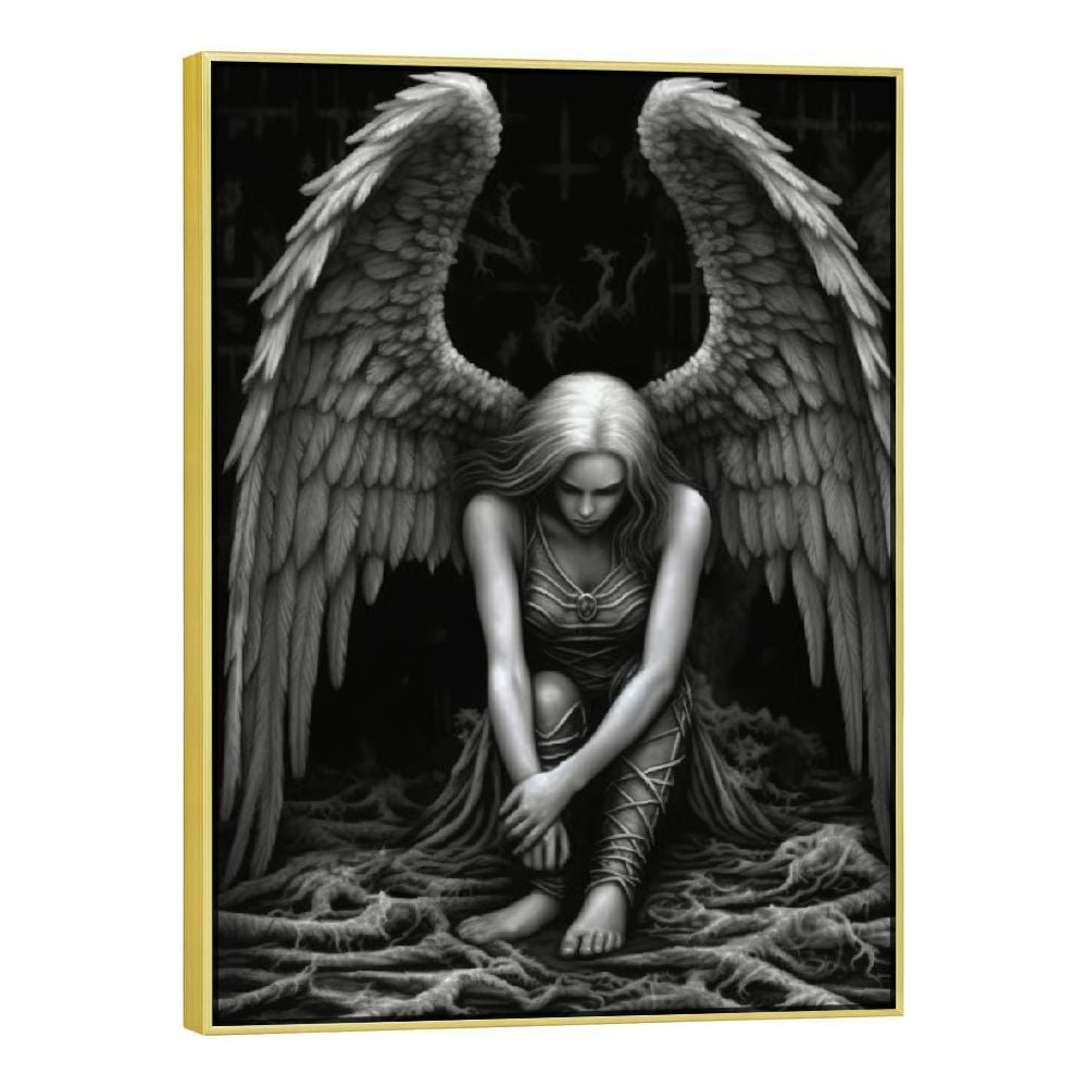 Nawypu Black And White Angel Wings Poster Art Abstract Gothic Fallen ...