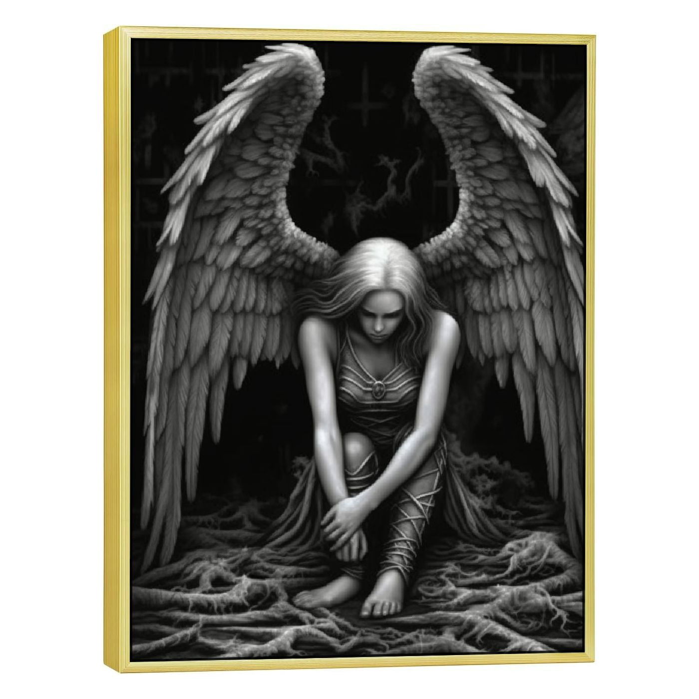 Nawypu Black And White Angel Wings Poster Art Abstract Gothic Fallen ...