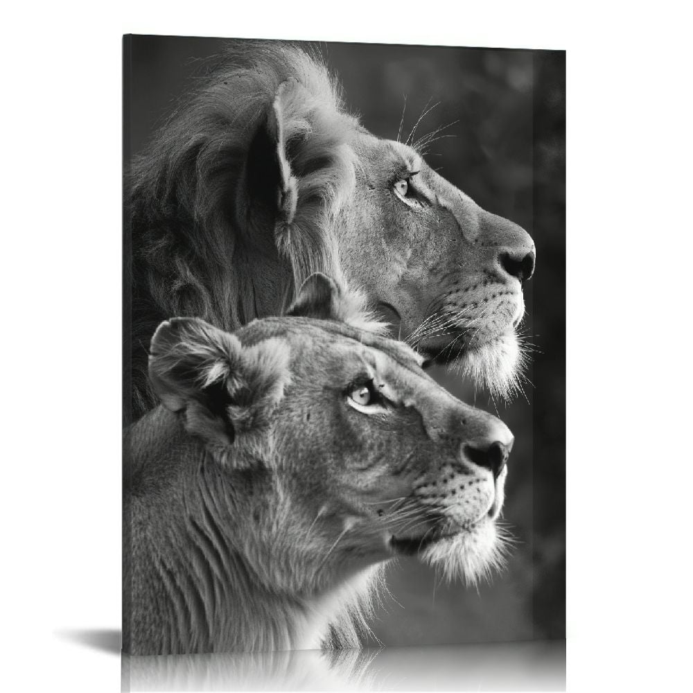 Nawypu Black And White Lion Couple Canvas Painting Modern Abstract Wall ...