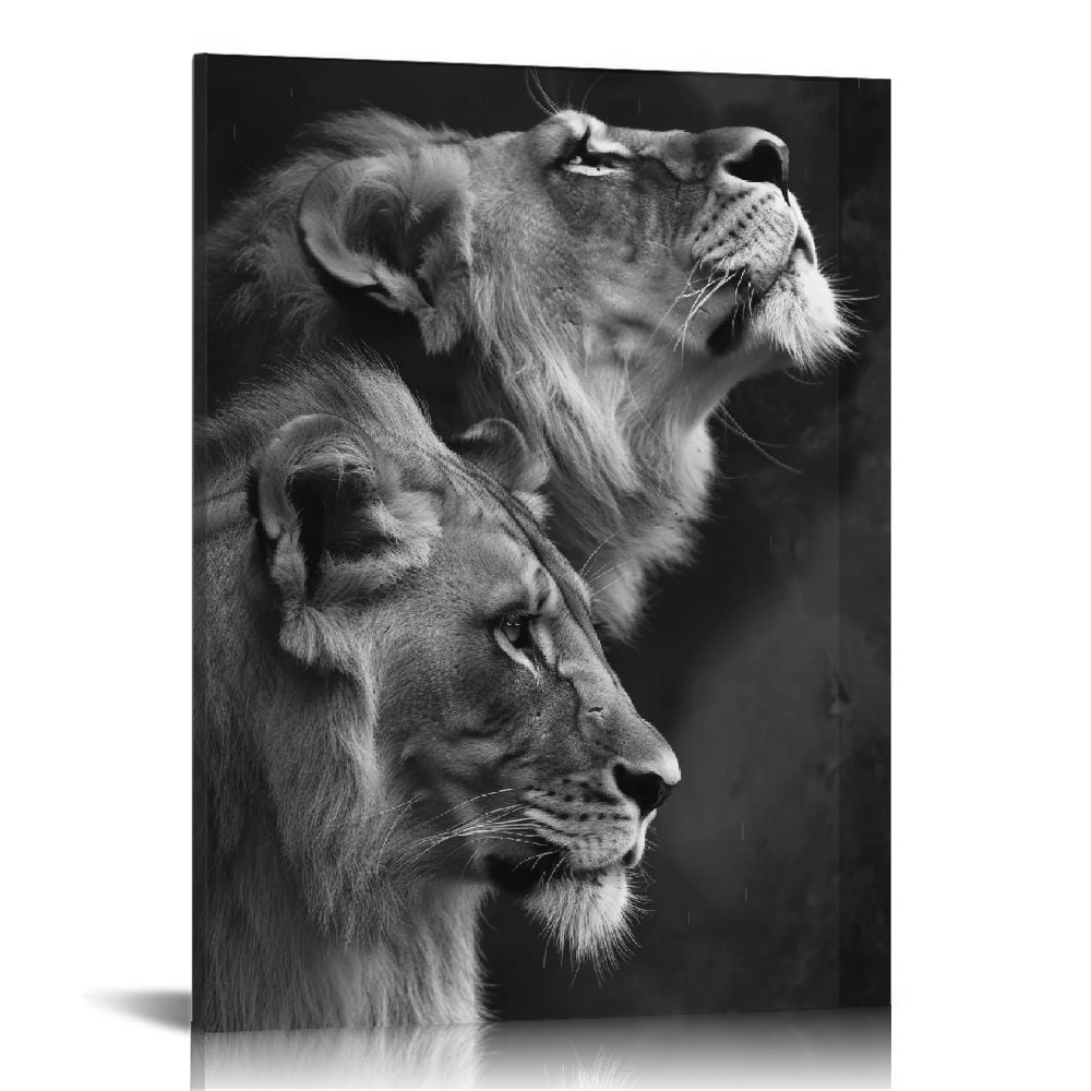 Nawypu Black And White Lion Couple Canvas Painting Modern Abstract Wall ...