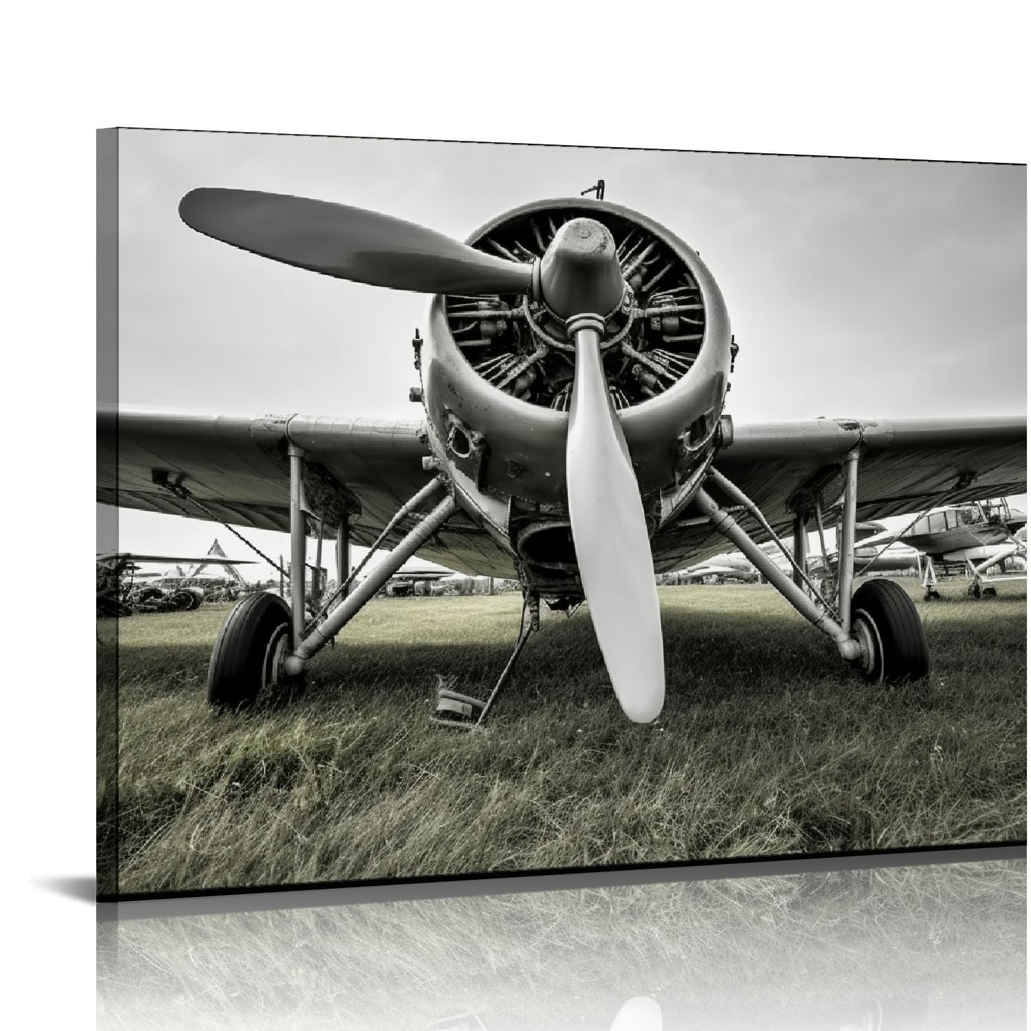 Nawypu - Black And White Propeller Airplane Canvas Wall Art Retro ...