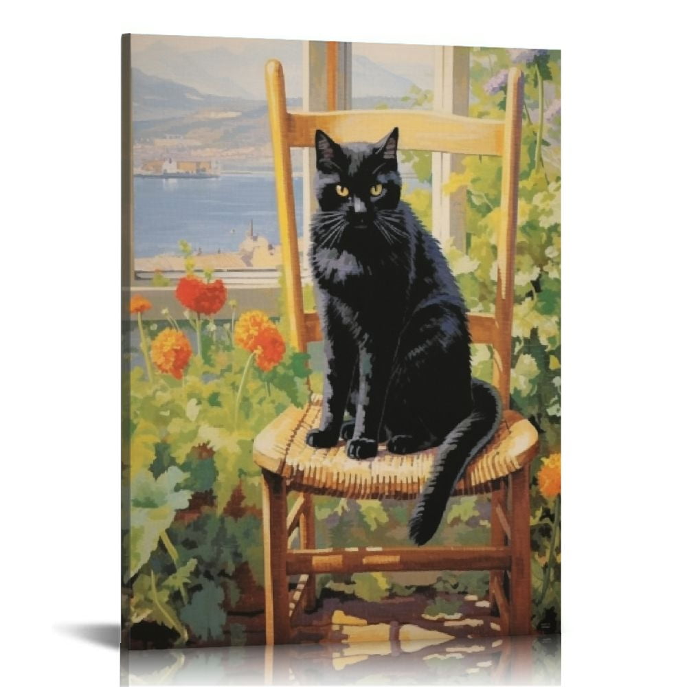 Awypu Black Cat Wall Art, Funny Cat Wall Decor Print, Cat Wall Art ...