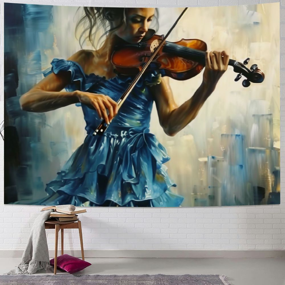 Nawypu Black Girl Playing Violin Tapestry Home Decor Painting - Walmart.com