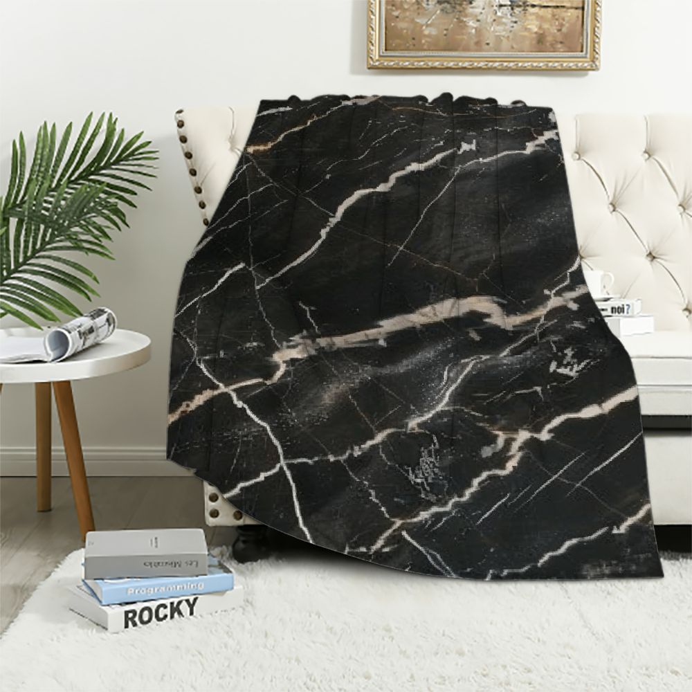 TIAOTIAOHOU Black Gold Natural Marble Flannel Plush,Throw Blanket for ...