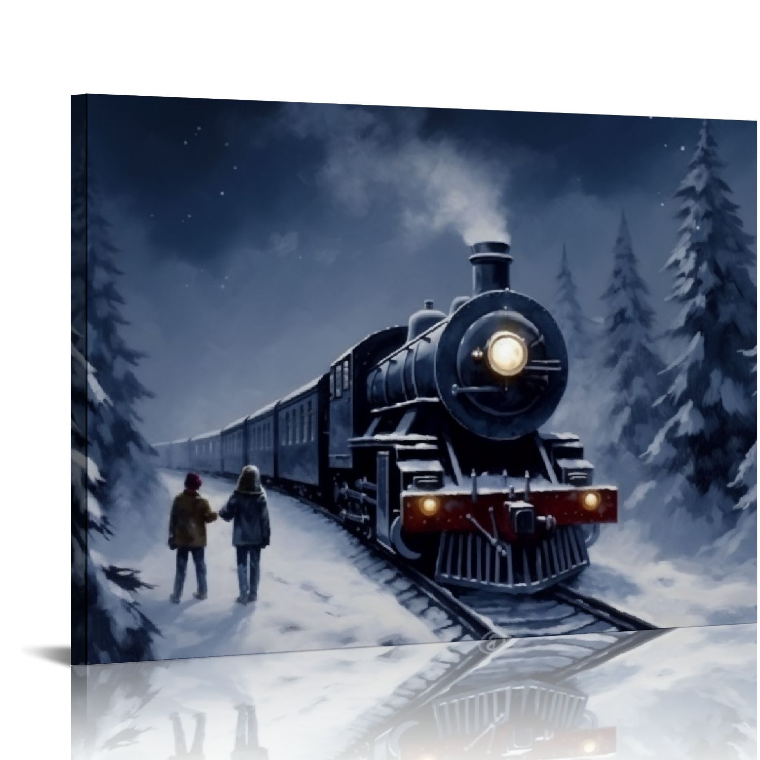 Nawypu Black Red Wall Decor Vintage Steam Train Wall Art Canvas Prints, Winter Snowy Mountain ...