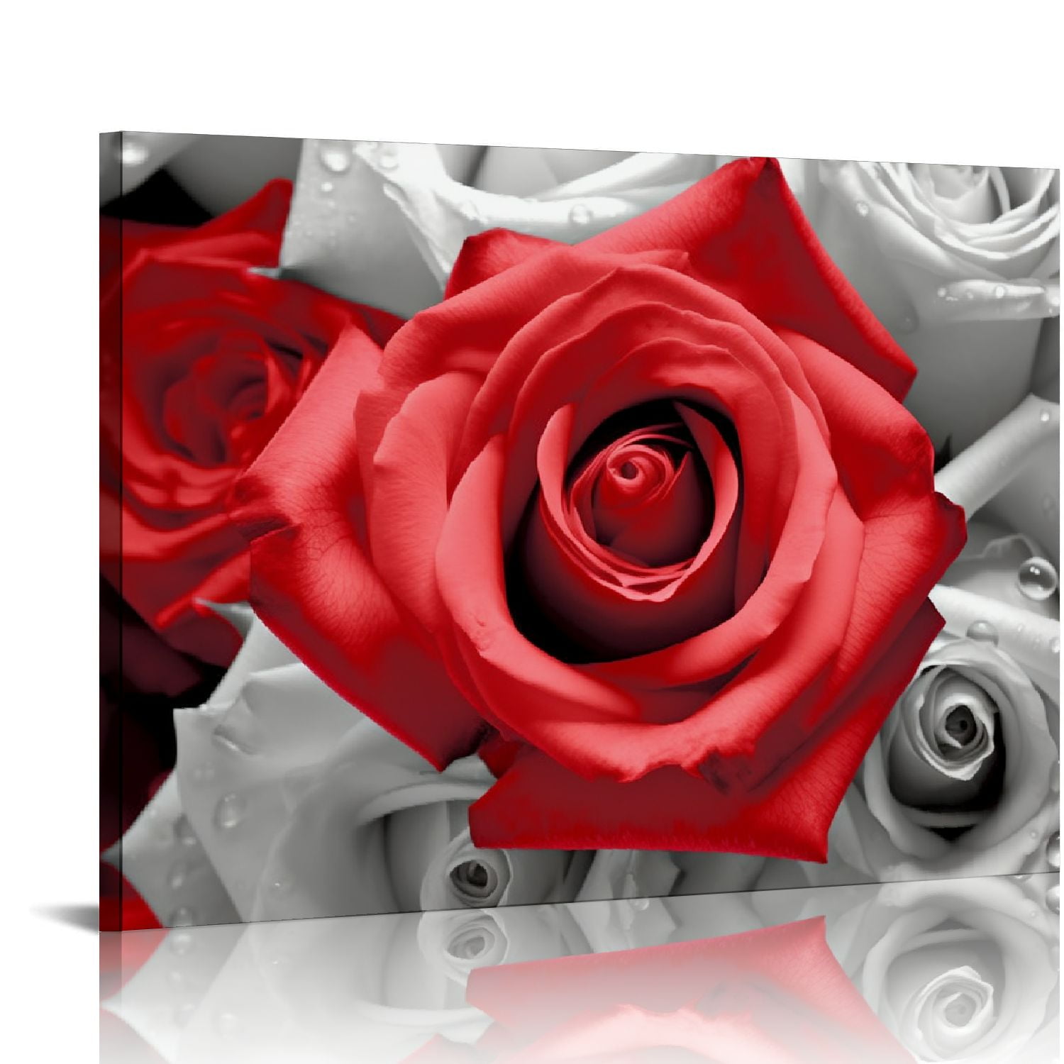 Nawypu Black White And Red Rose Canvas Wall Art, Abstract Rose Flowers ...