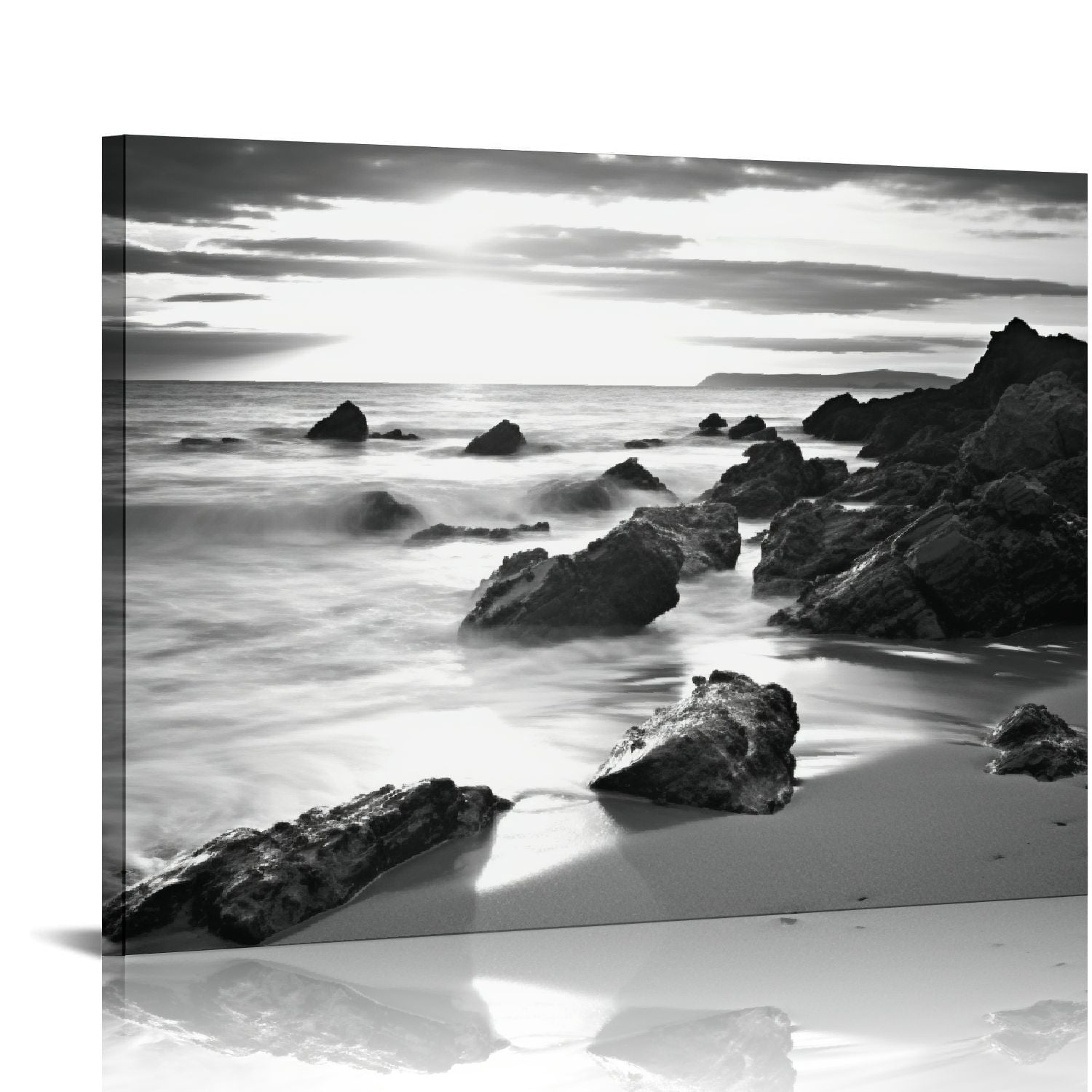 Nawypu Black and White Beach Wall Art Sea Sunrise Palm Tree Landscape ...