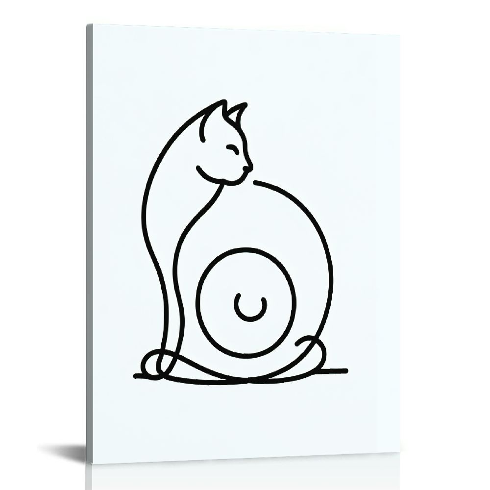Nawypu Black and White Cat Canvas Wall Art Cat Line Art Prints ...